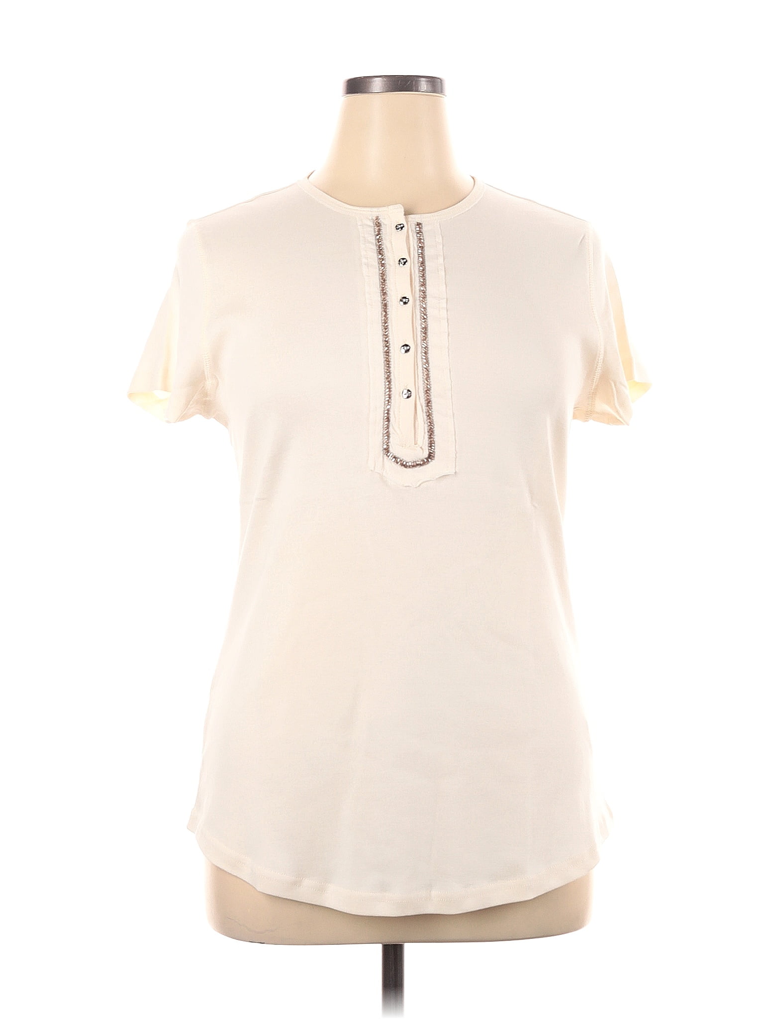 Chaps 100 Cotton Solid Ivory Short Sleeve Henley Size Xl 55 Off