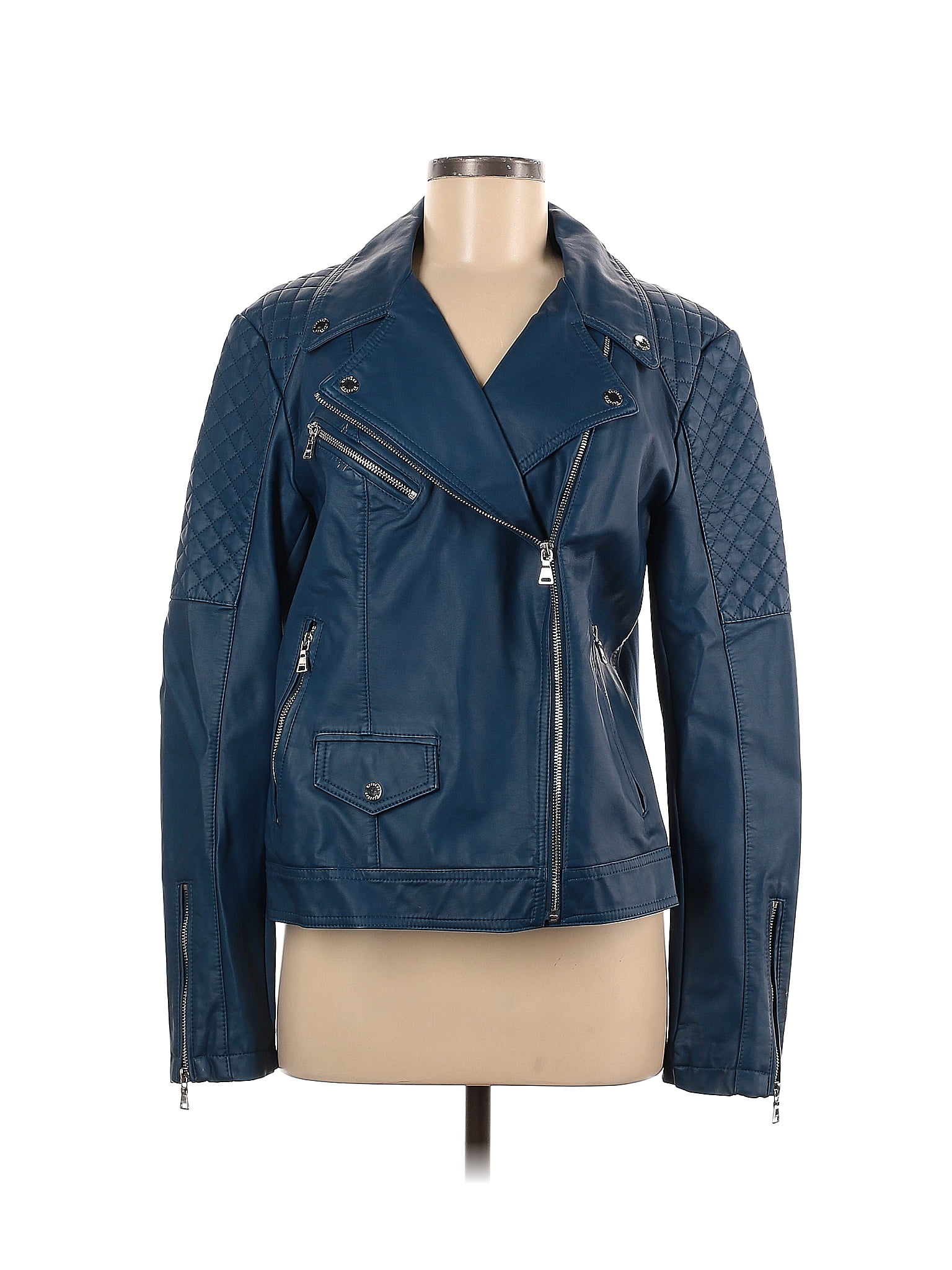 Express 100% Rayon Solid Blue Faux Leather Jacket Size L - 66% off ...