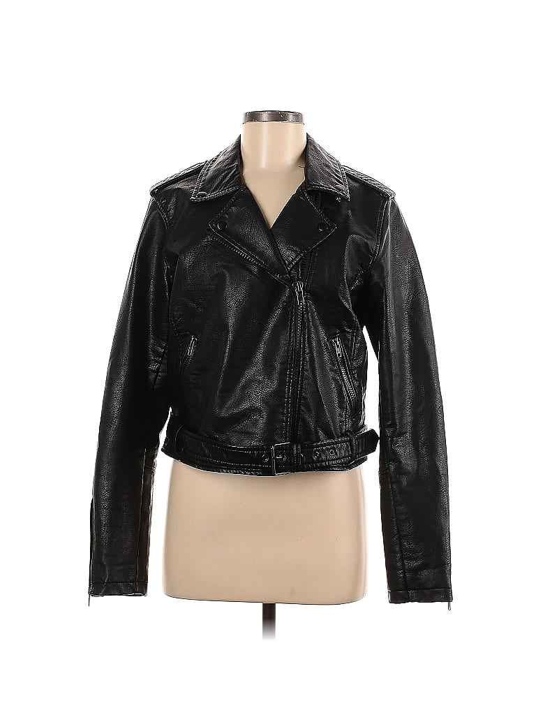 Wild Fable 100% Faux Leather Solid Black Faux Leather Jacket Size L - 45% off | ThredUp