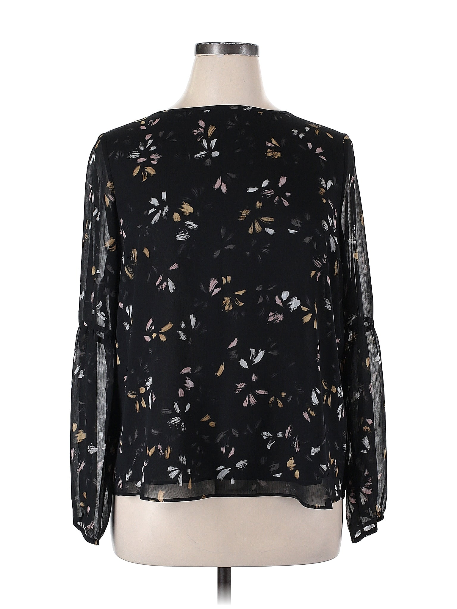 Apt. 9 100% Polyester Floral Black Long Sleeve Blouse Size XL - 59% off ...