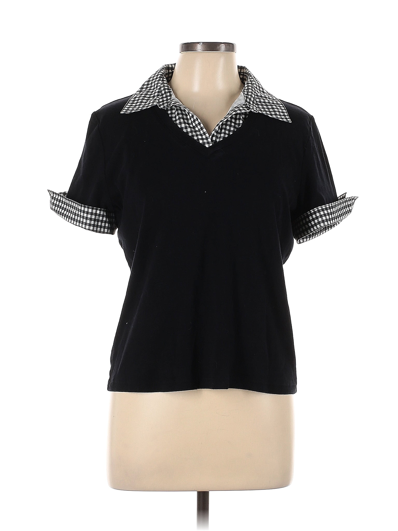 Karen Scott 100% Cotton Black Short Sleeve Blouse Size L - 50% off ...
