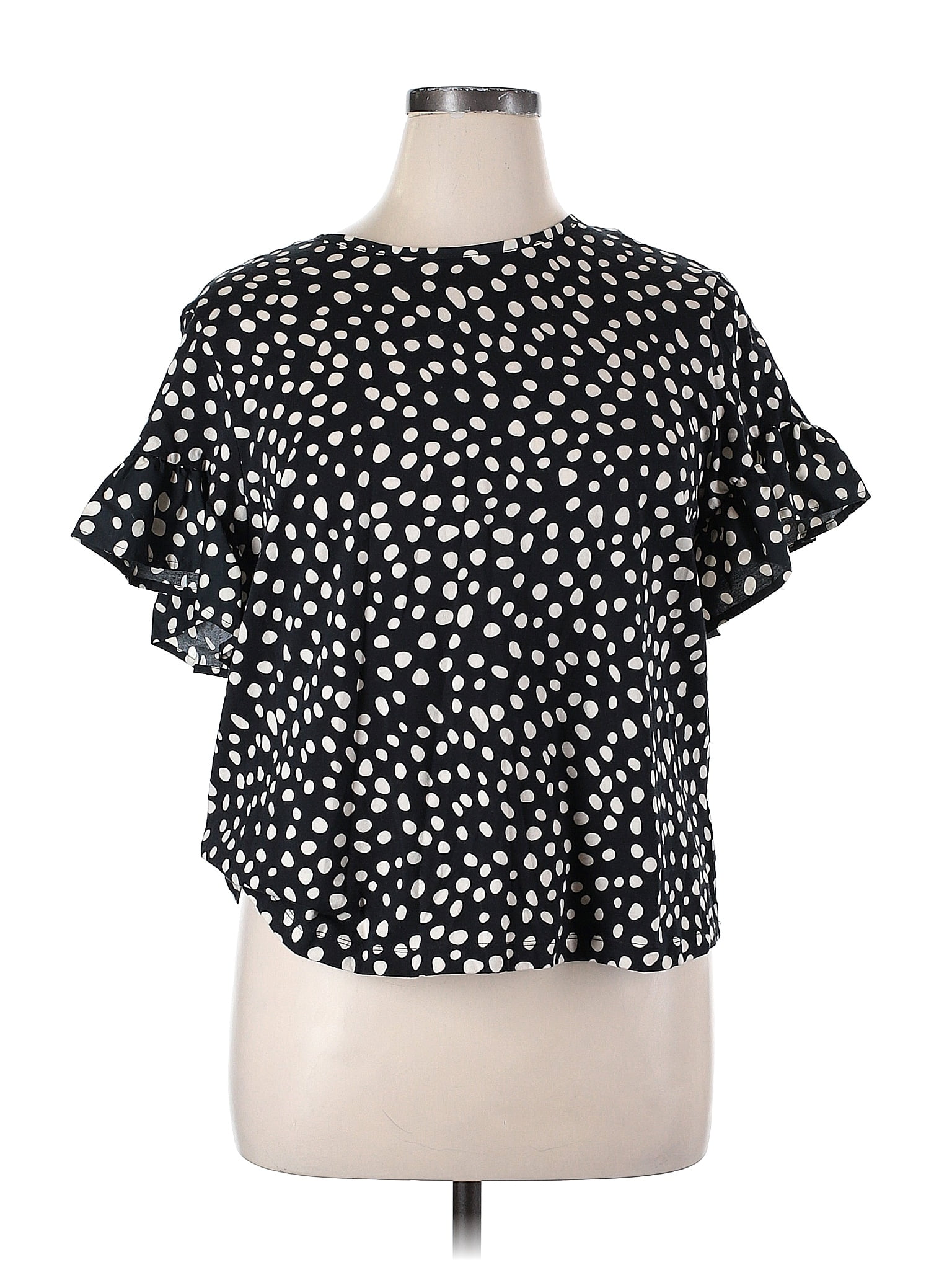 Who What Wear 100 Cotton Polka Dots Black Short Sleeve Blouse Size Xl