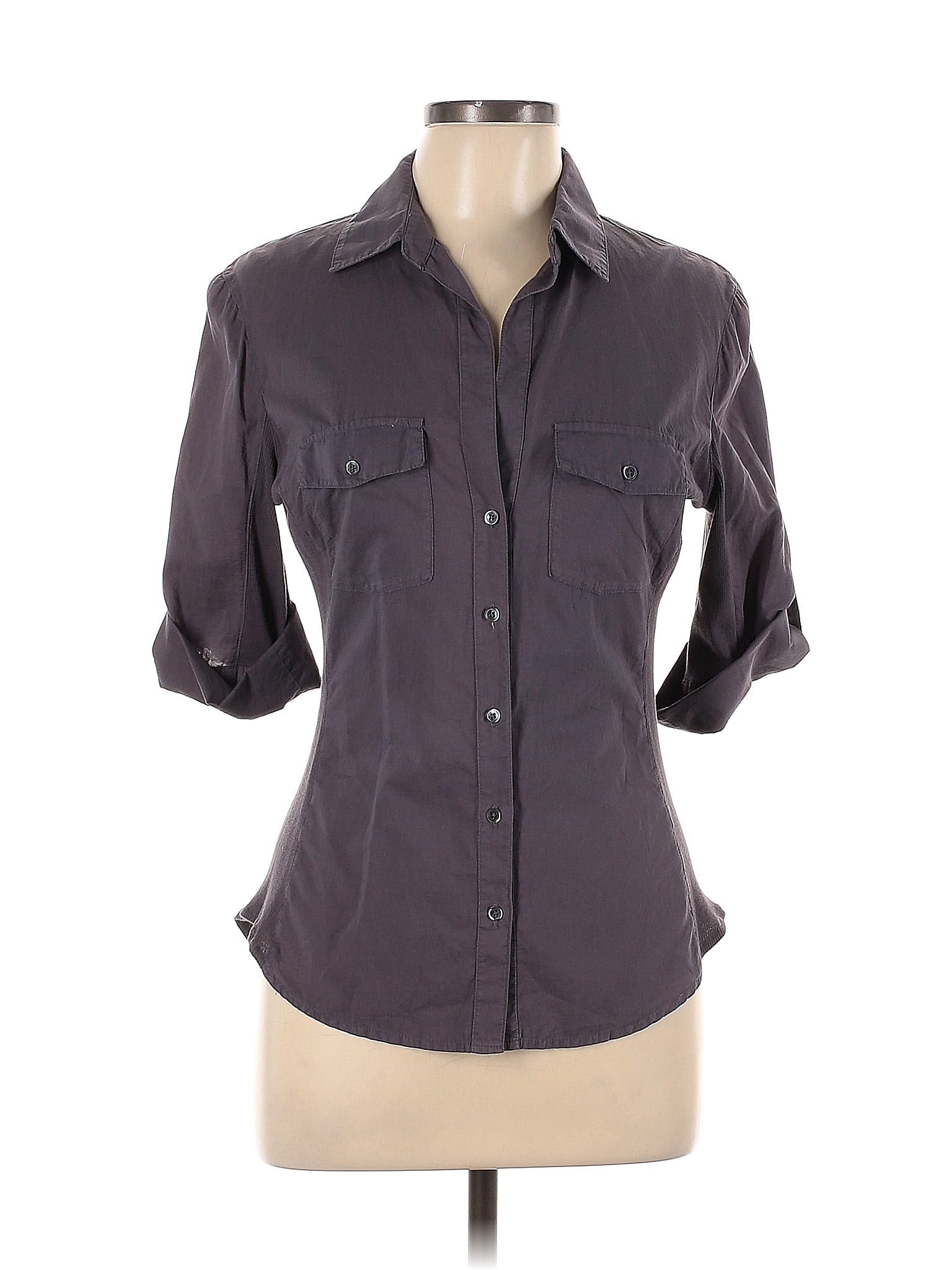 James Perse 100% Supima Cotton Solid Gray 3/4 Sleeve Button-Down Shirt ...