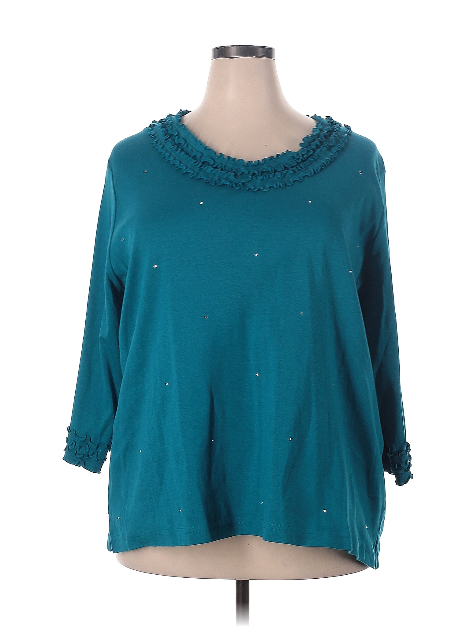 Quacker Factory 100% Cotton Polka Dots Teal 3/4 Sleeve Top Size 2X ...