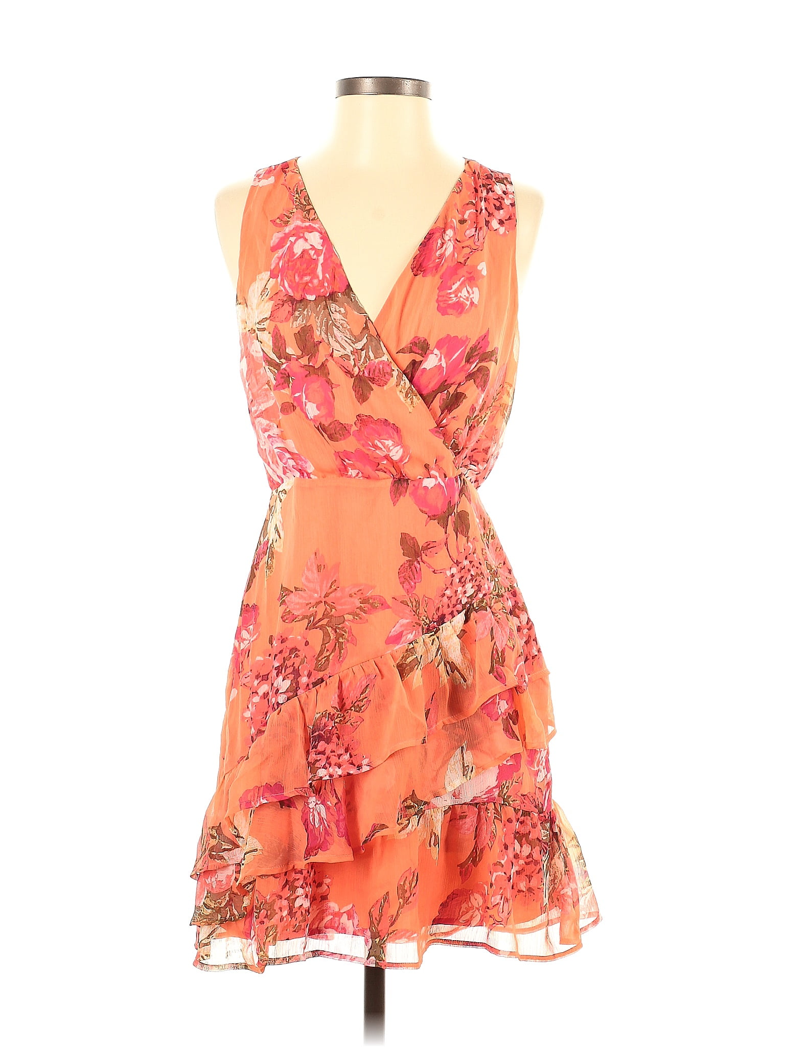 Express 100 Polyester Floral Orange Casual Dress Size Xs 69 Off