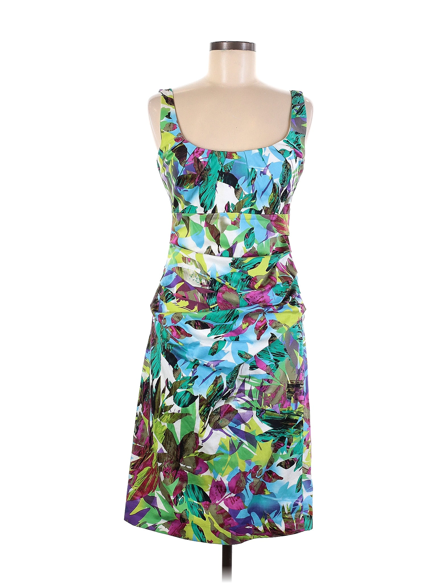 Suzi Chin For Maggy Boutique Floral Multi Color Teal Casual Dress Size
