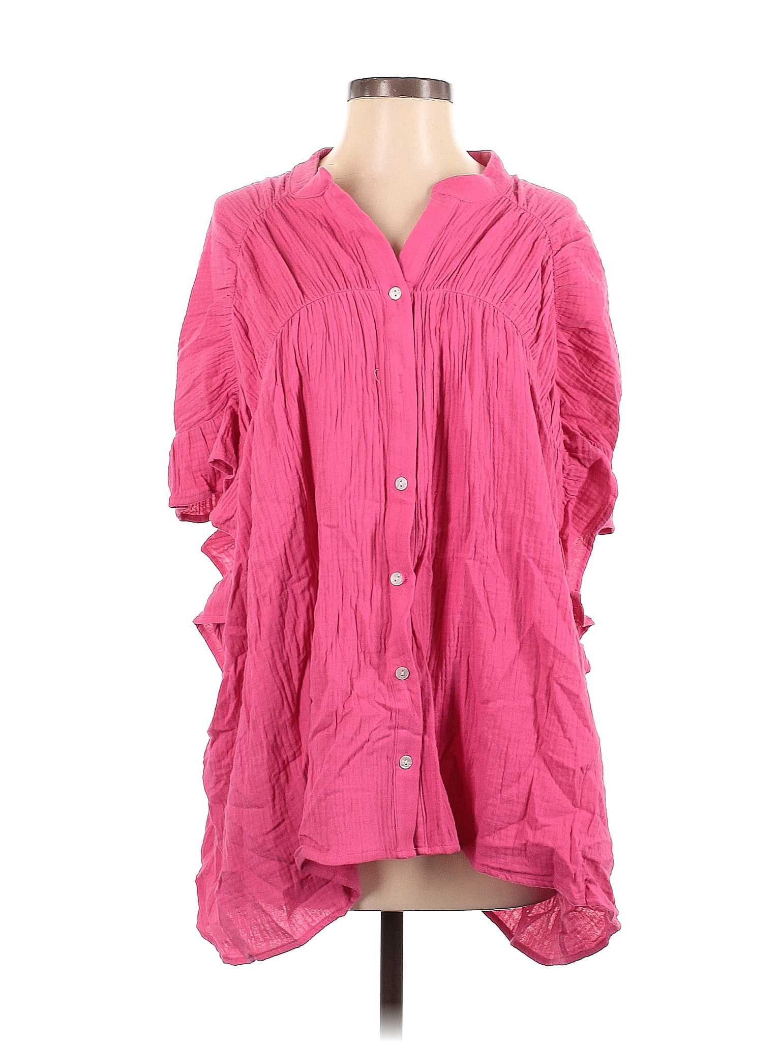 Bibi 100% Cotton Solid Pink Sleeveless Button-Down Shirt Size M - 55% ...