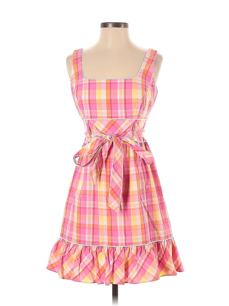 Lilly Pulitzer 100 Cotton Plaid Multi Color Pink Casual Dress Size 2