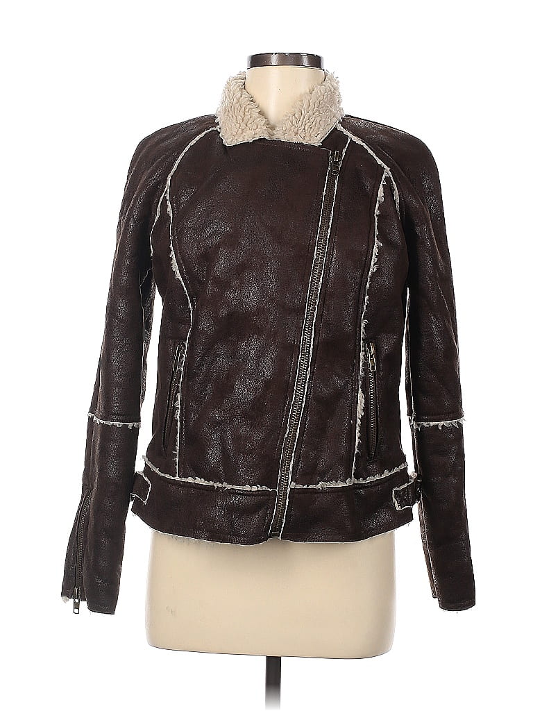 Collection Solid Brown Leather Jacket Size M - 73% off | ThredUp