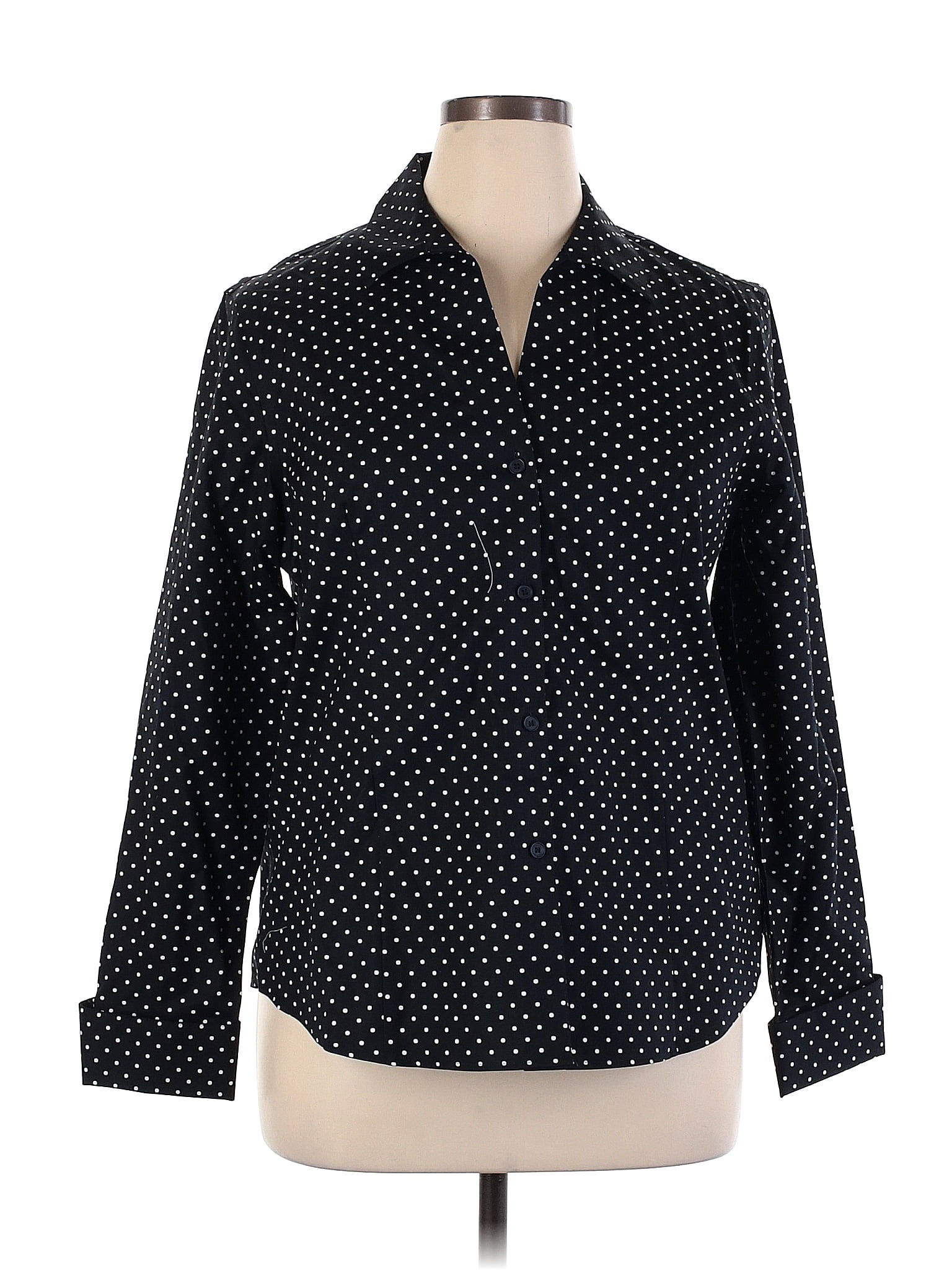Jones New York Collection Polka Dots Black Long Sleeve Blouse Size 16