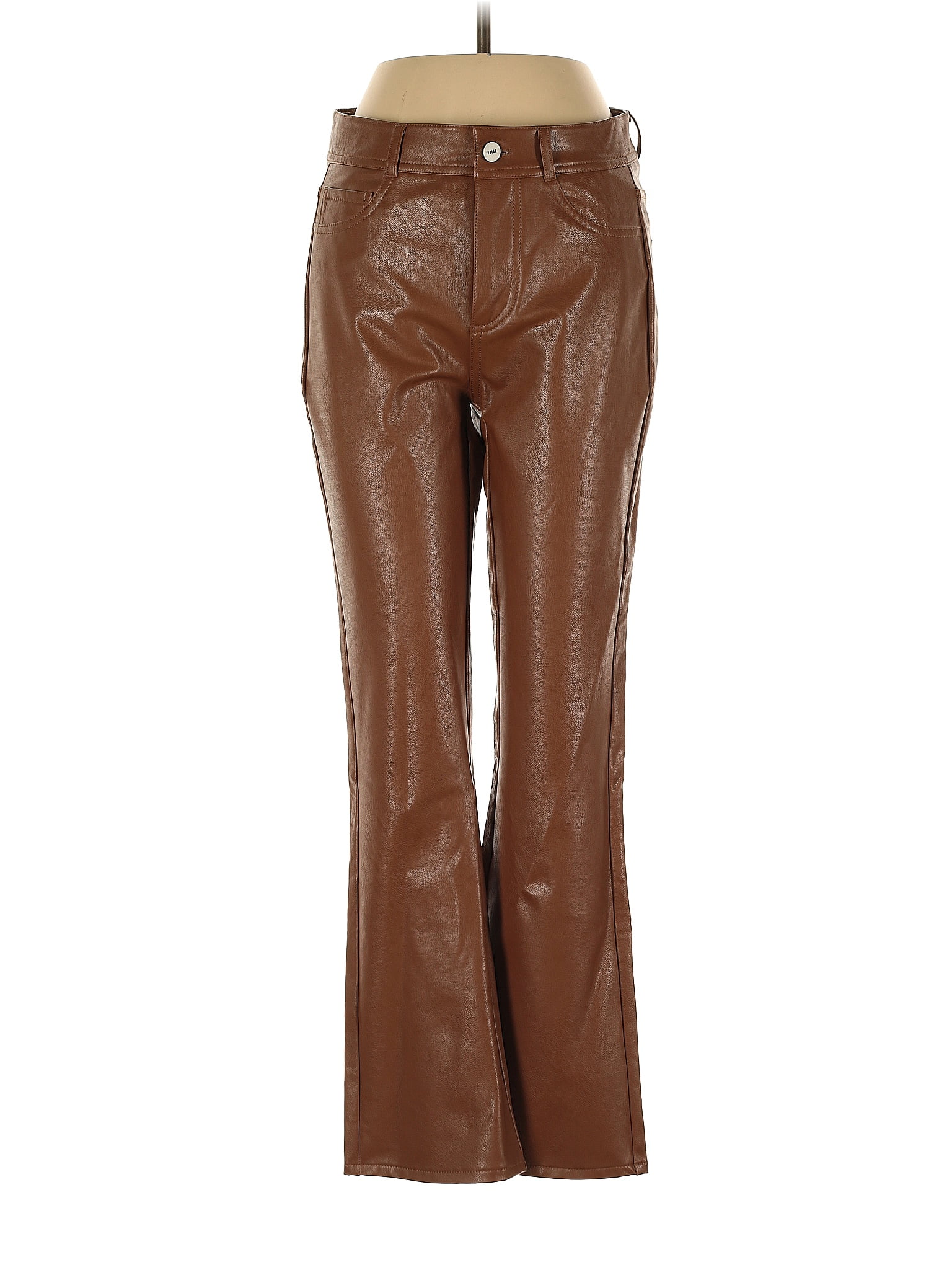Paige 100% Polyurethane Solid Brown Faux Leather Pants 25 Waist - 77% ...