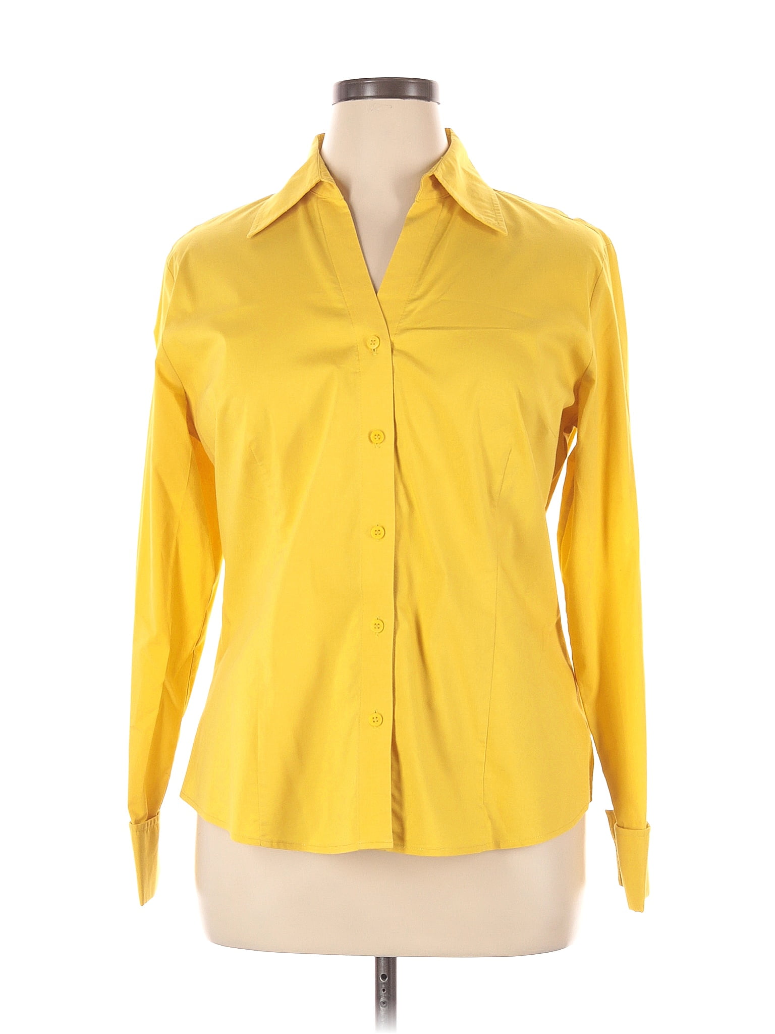 Worthington Solid Yellow Long Sleeve Button Down Shirt Size 16 41