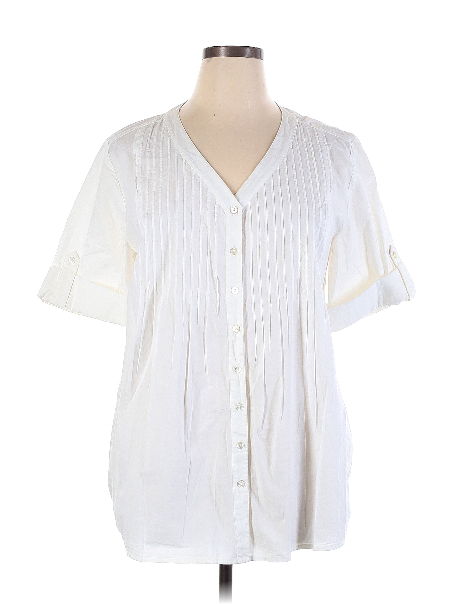 J Jill 100 Cotton Stripes White 3 4 Sleeve Button Down Shirt Size 1x