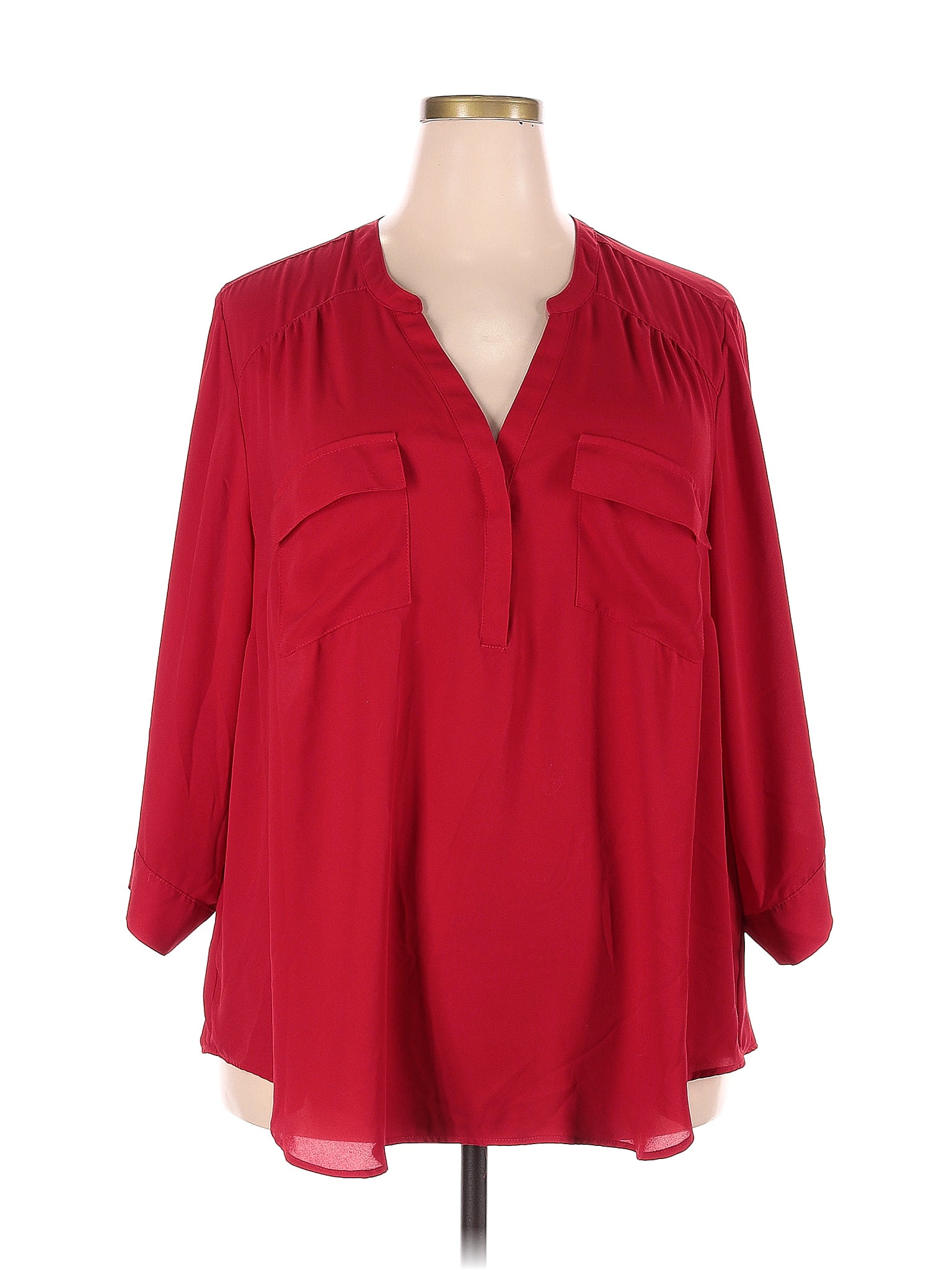 Torrid 100% Polyester Solid Red Long Sleeve Blouse Size 3X Plus (3 ...