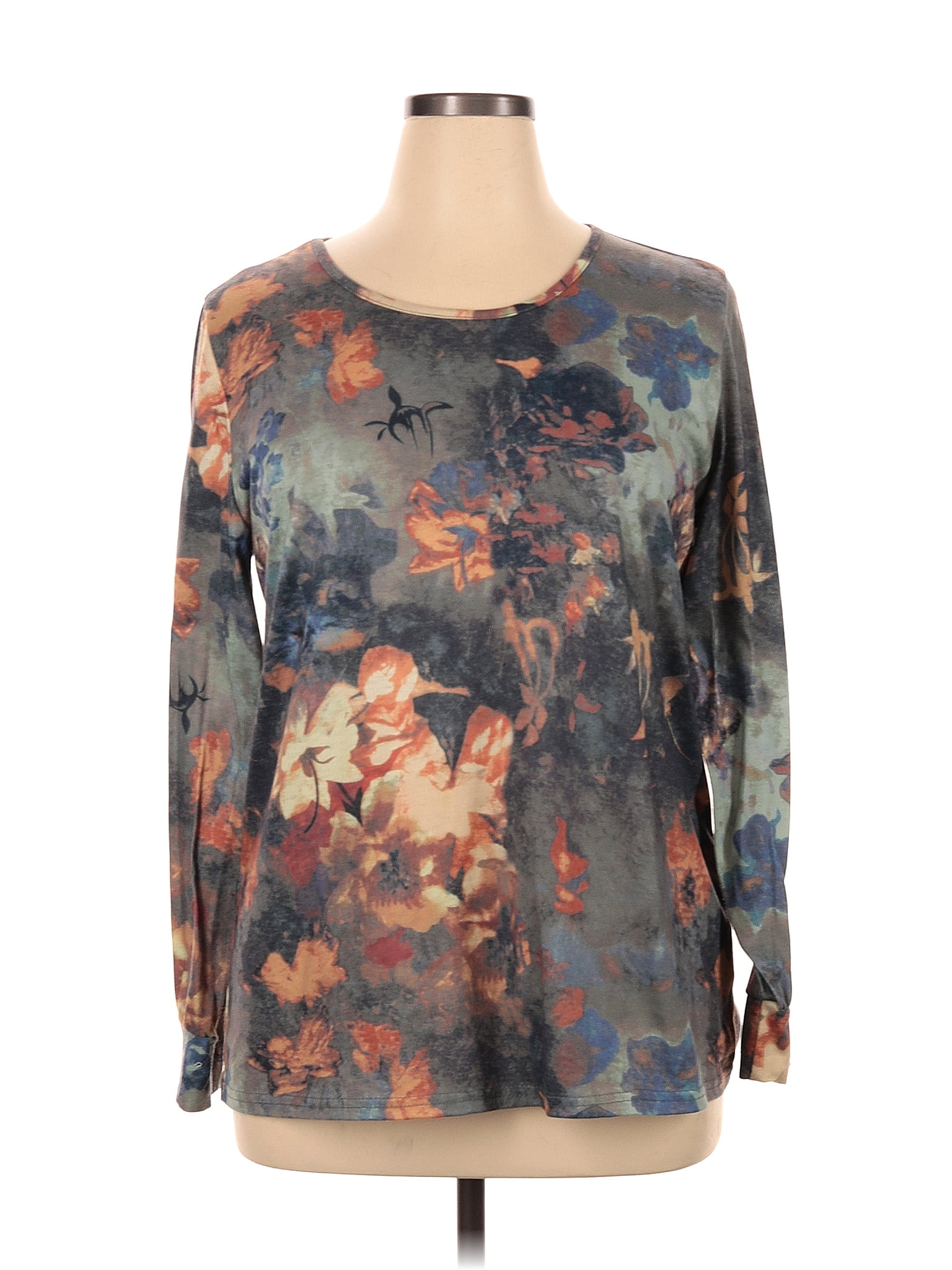 Misslook Color Block Floral Multi Color Gray Long Sleeve T-Shirt Size ...