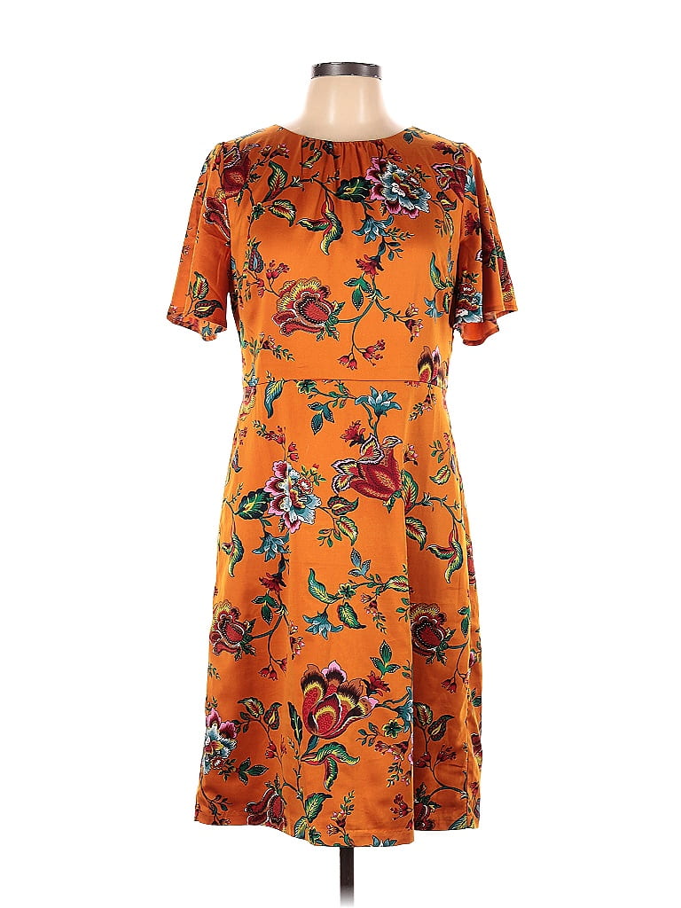 Ann Taylor Factory 100 Polyester Floral Burnt Orange Orange Casual