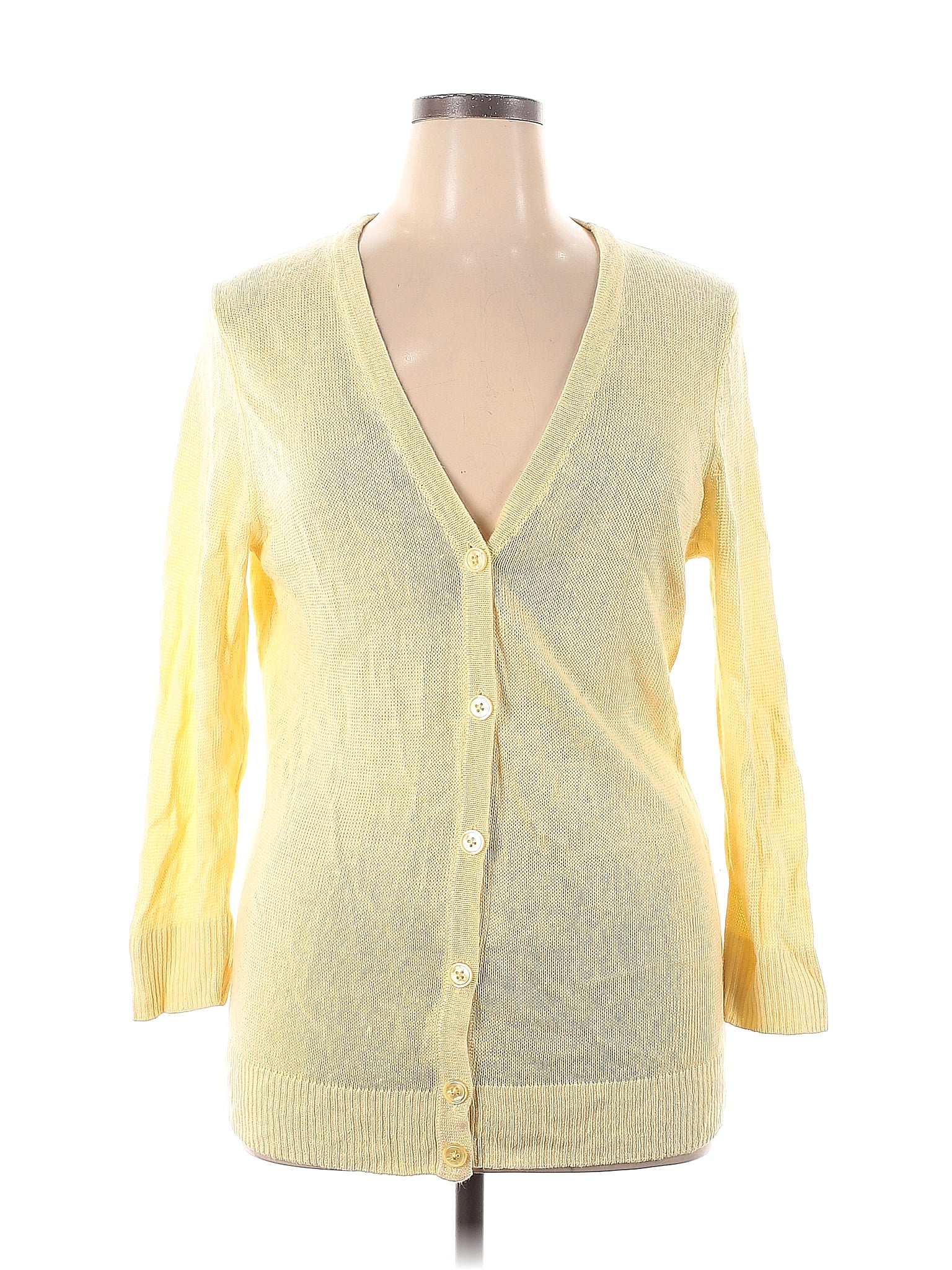 Talbots 100% Linen Color Block Solid Yellow Cardigan Size XL - 75% off ...