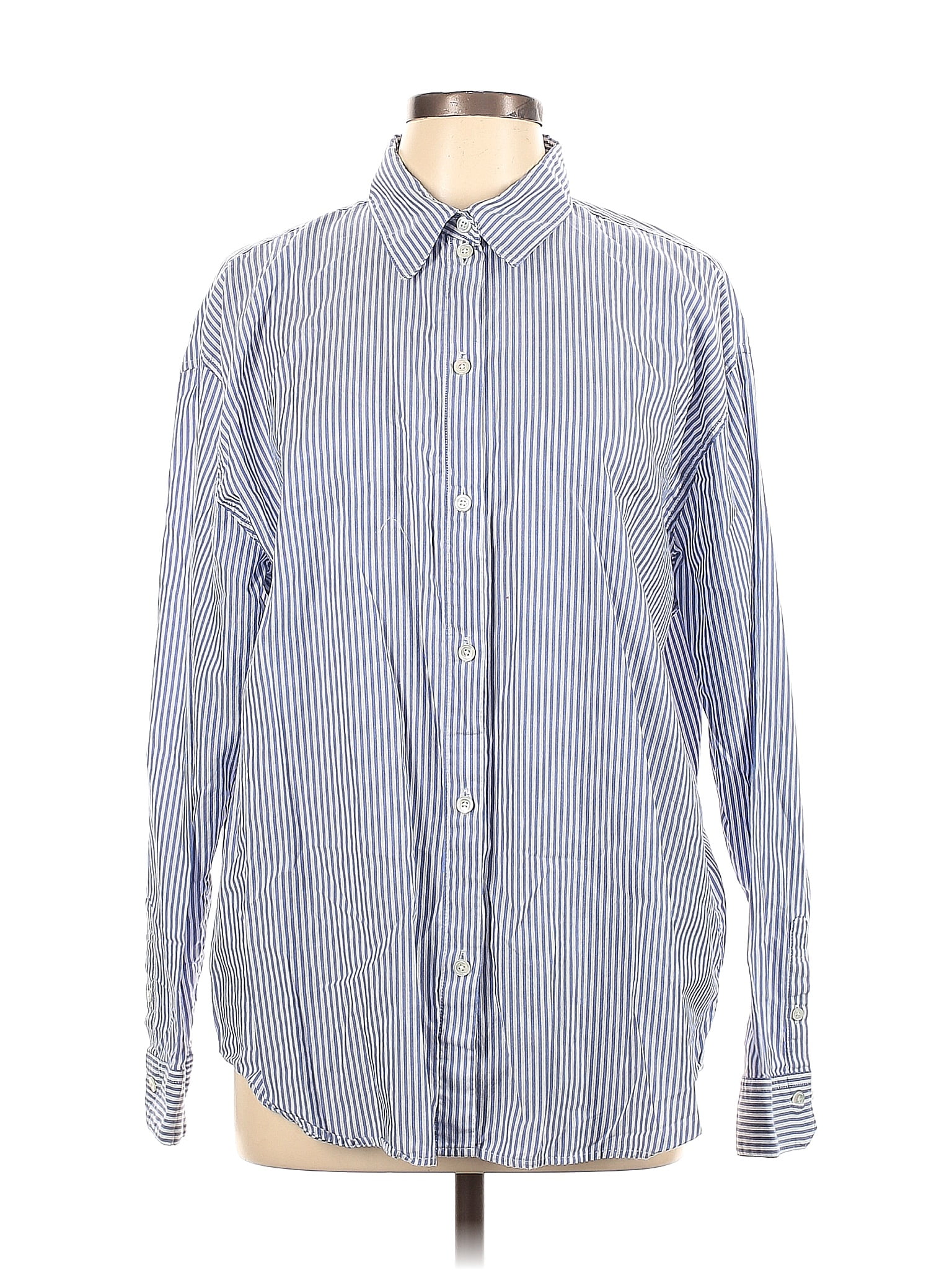 Babaton 100% Cotton Stripes Blue Long Sleeve Button-Down Shirt Size L - 62% off | ThredUp