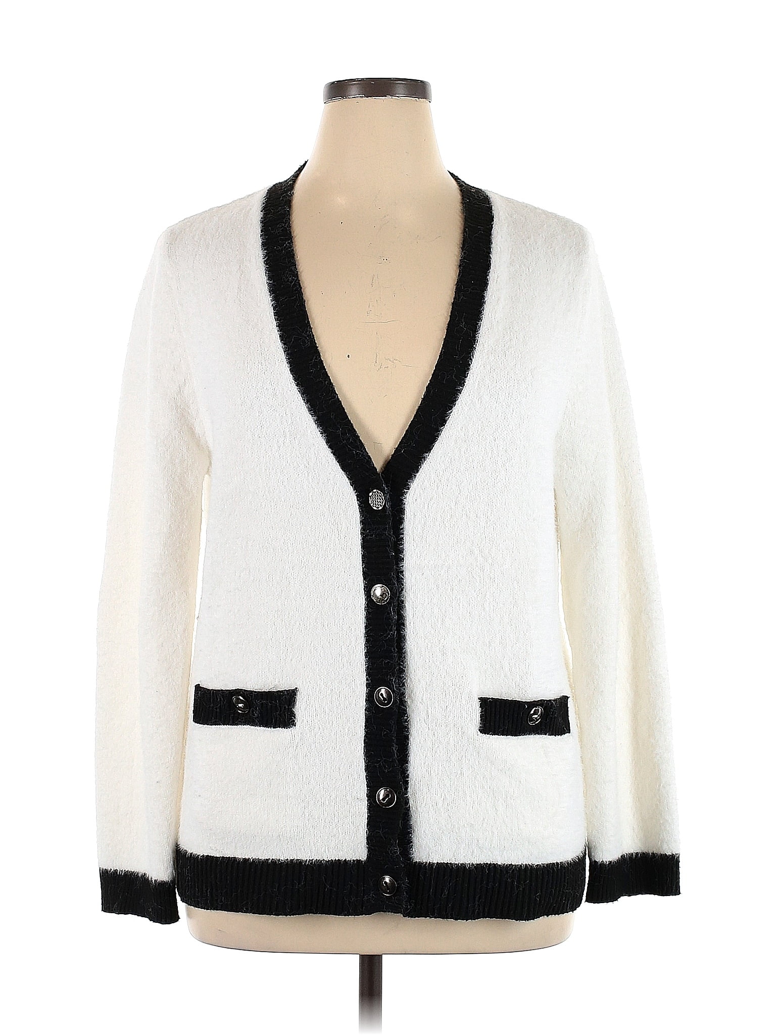 Tahari Color Block Solid White Cardigan Size XL - 77% off | ThredUp