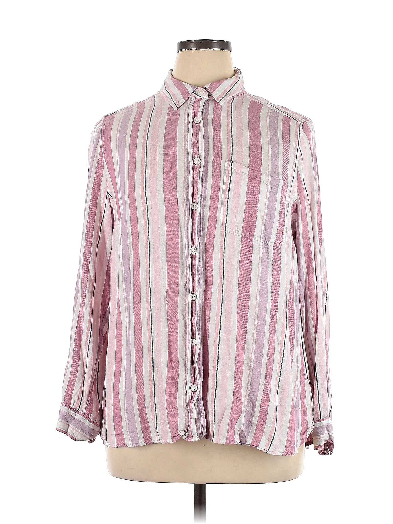 Terra & Sky 100% Viscose Stripes Pink Long Sleeve Button-Down Shirt Size 0X (Plus) - 26% off ...