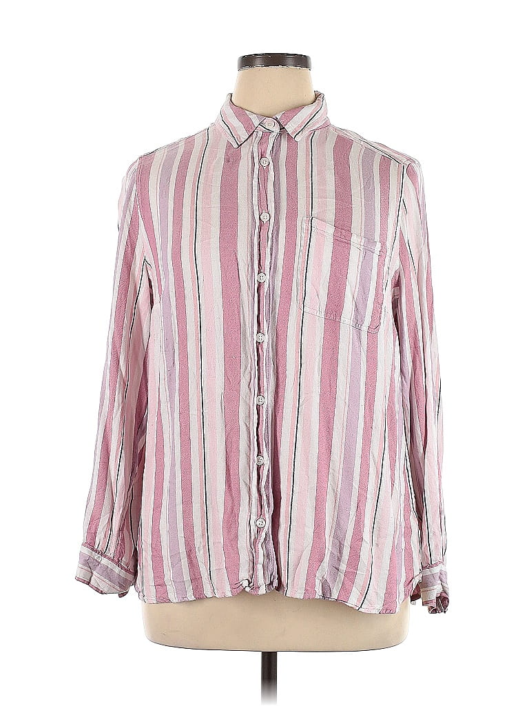 Terra & Sky 100% Viscose Stripes Pink Long Sleeve Button-Down Shirt Size 0X (Plus) - 26% off ...