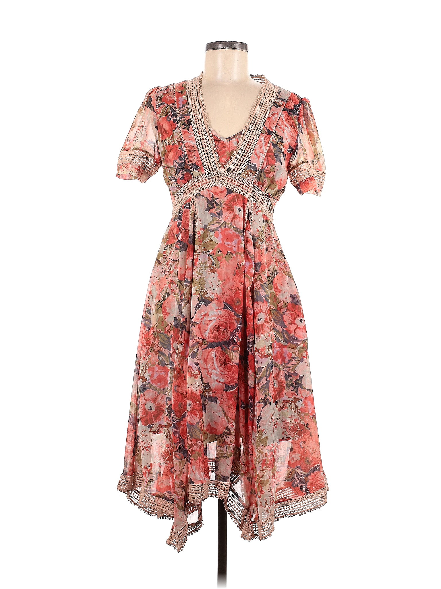 Ranna Gill 100% Polyester Floral Multi Color Red Casual Dress Size 6 ...