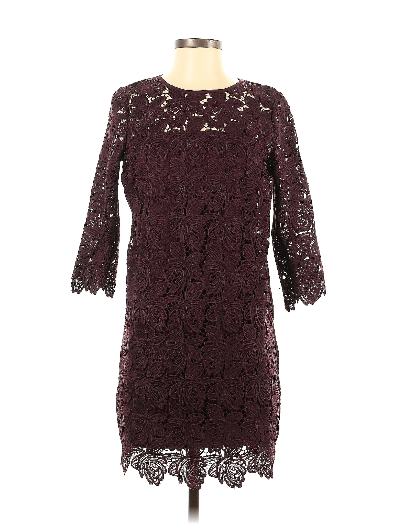 Ann Taylor Loft 100 Polyester Solid Burgundy Casual Dress Size 00