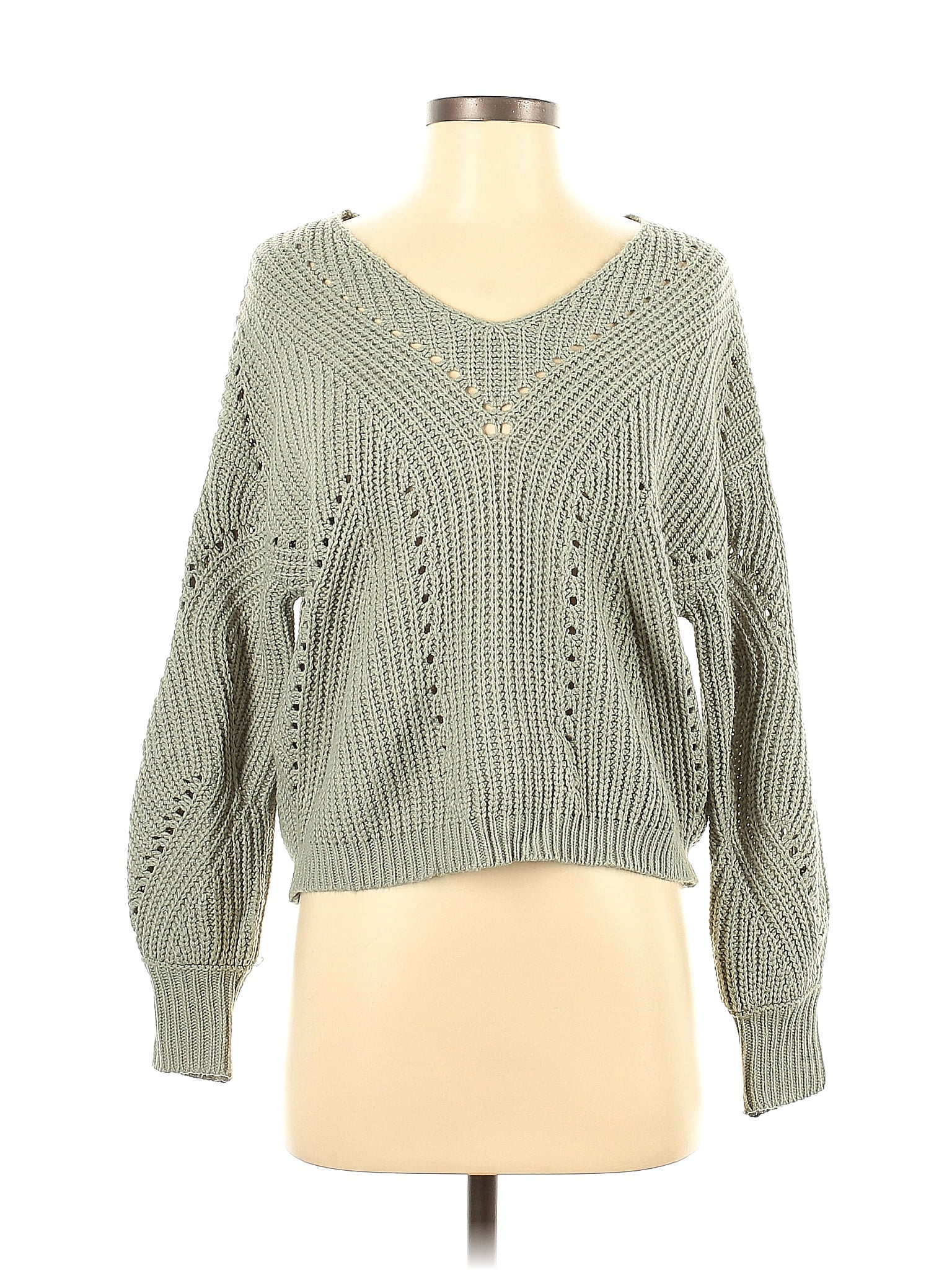 Moon & Madison 100% Acrylic Color Block Solid Green Pullover Sweater ...
