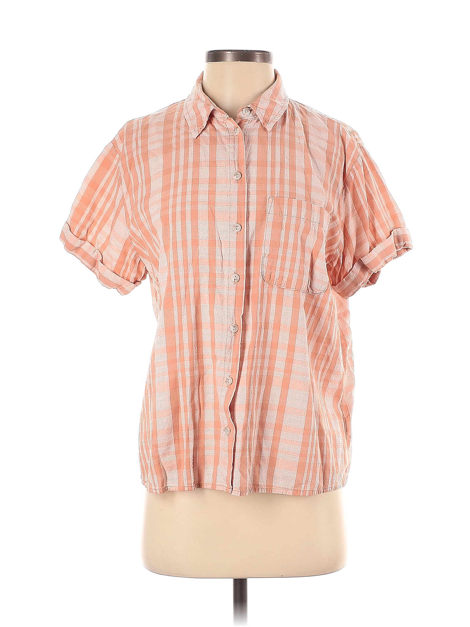 Universal Thread Checkered-gingham Orange Short Sleeve Button-Down ...
