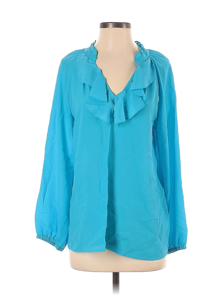 Lilly Pulitzer 100 Polyester Blue Teal Long Sleeve Blouse Size S 78