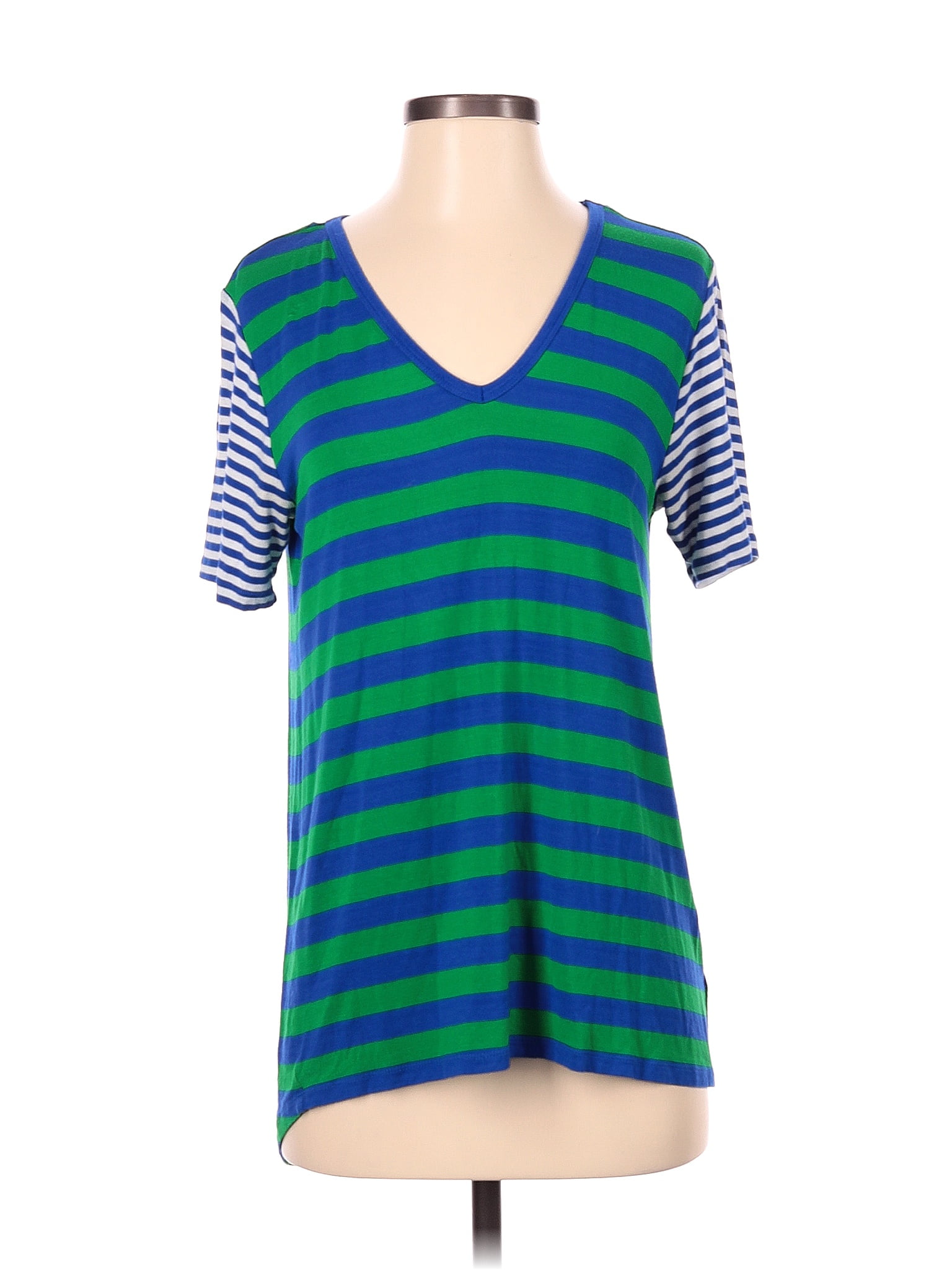Michael Michael Kors Color Block Stripes Multi Color Green Short Sleeve