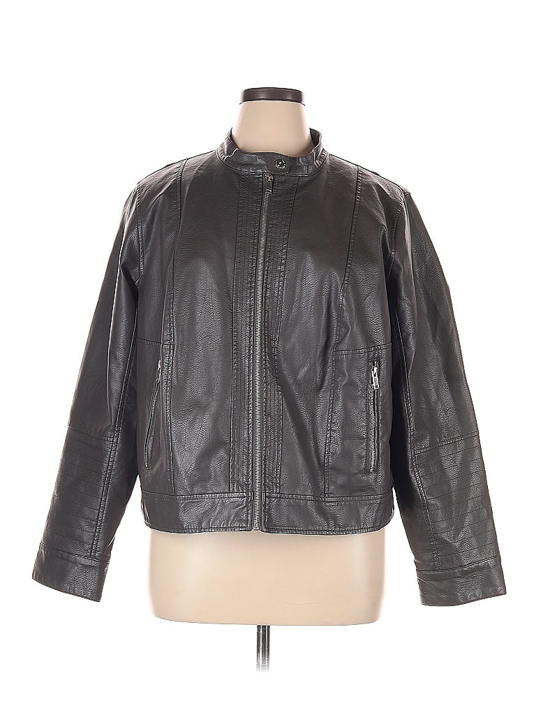 B by Bernardo 100% Polyurethane Solid Gray Faux Leather Jacket Size 2X ...