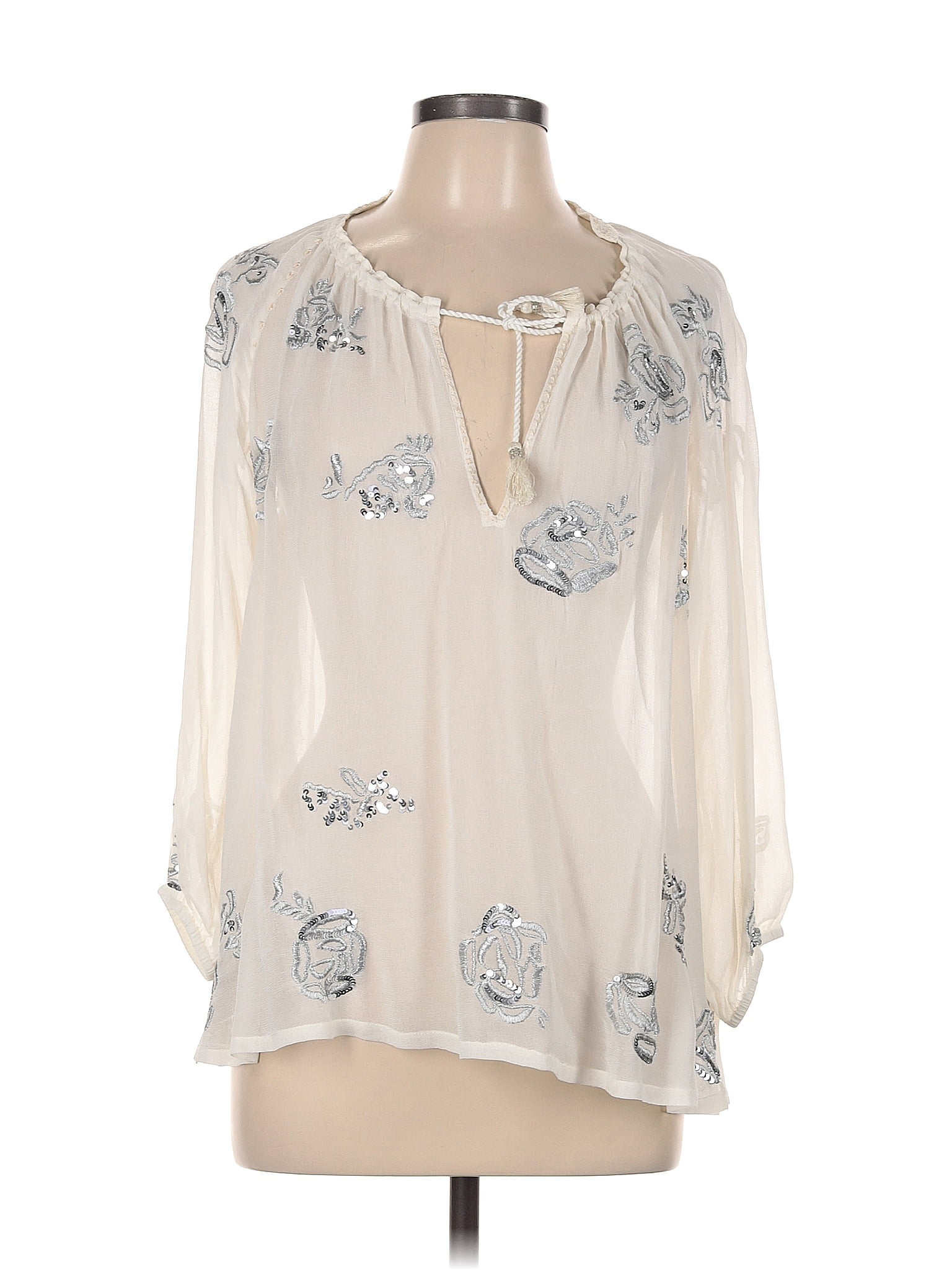 Chan Luu 100% Viscose Floral White Ivory Long Sleeve Blouse Size M - 76% off | ThredUp