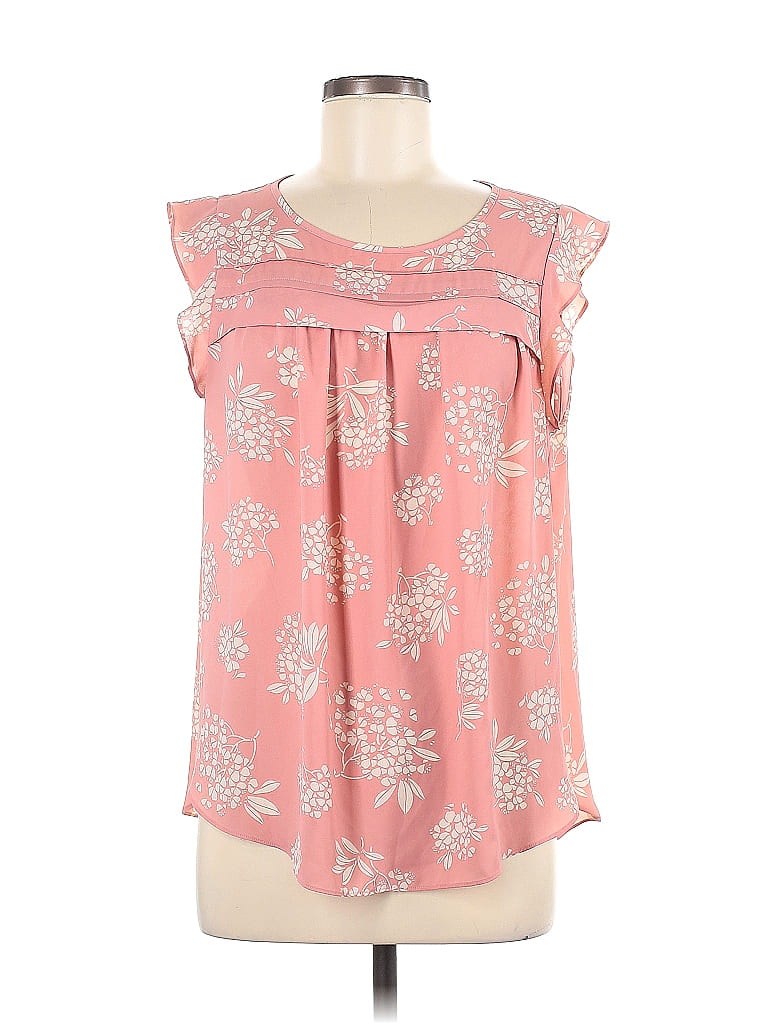Ann Taylor Loft 100 Polyester Floral Pink Sleeveless Blouse Size M