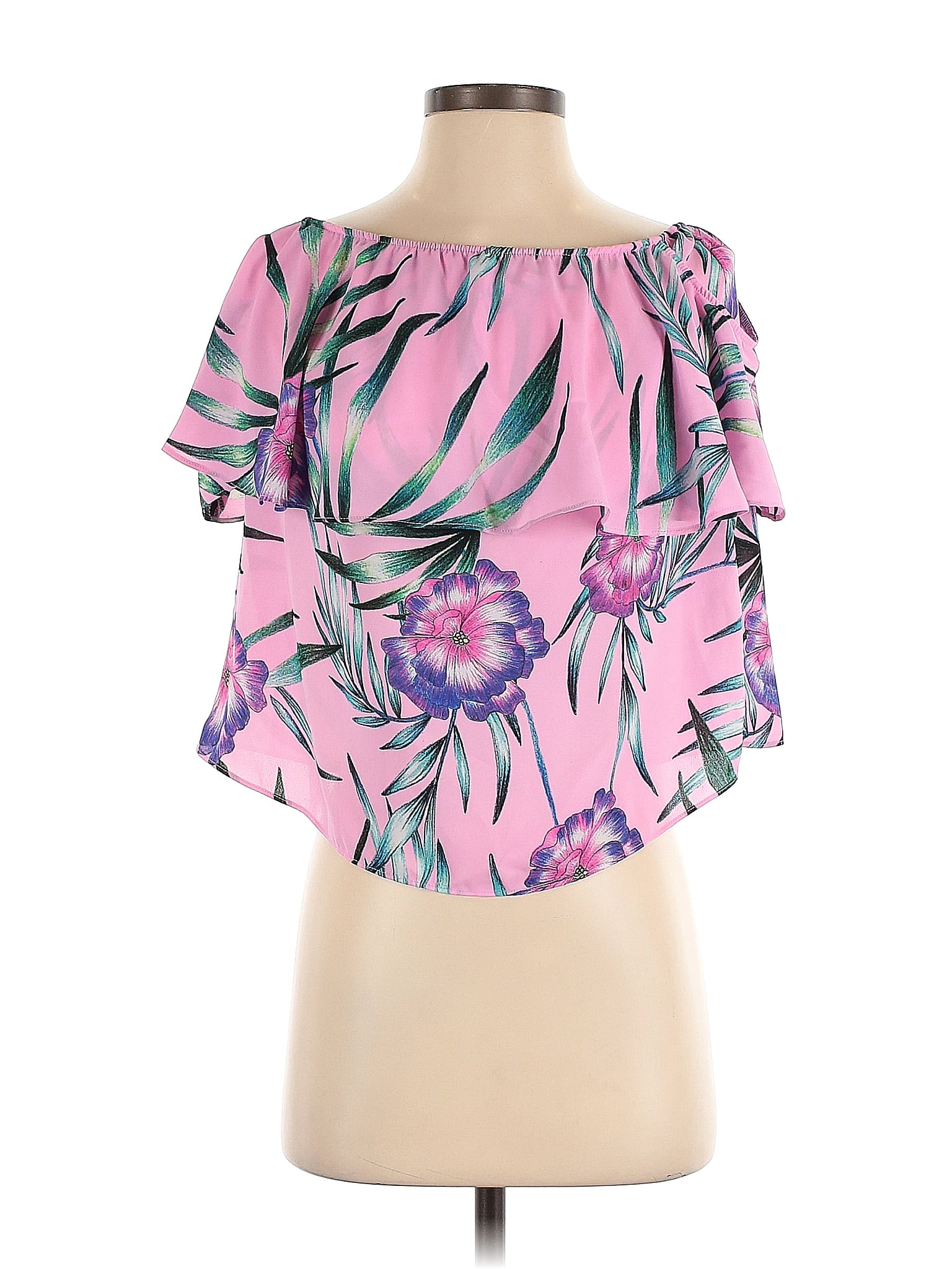 Show Me Your Mumu 100% Polyester Tropical Pink Short Sleeve Blouse Size ...