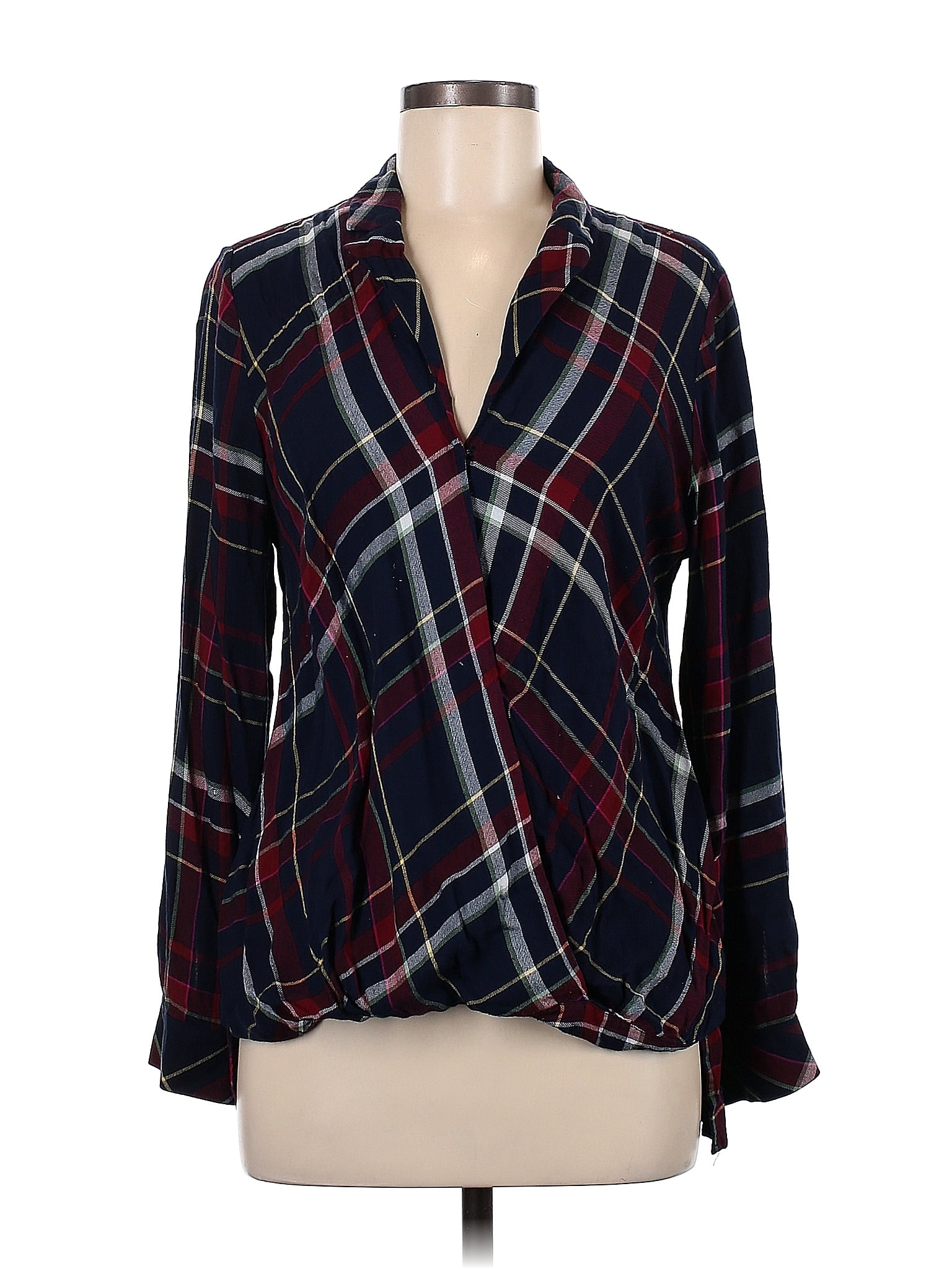 1 State 100 Rayon Plaid Blue Long Sleeve Blouse Size M 77 Off Thredup