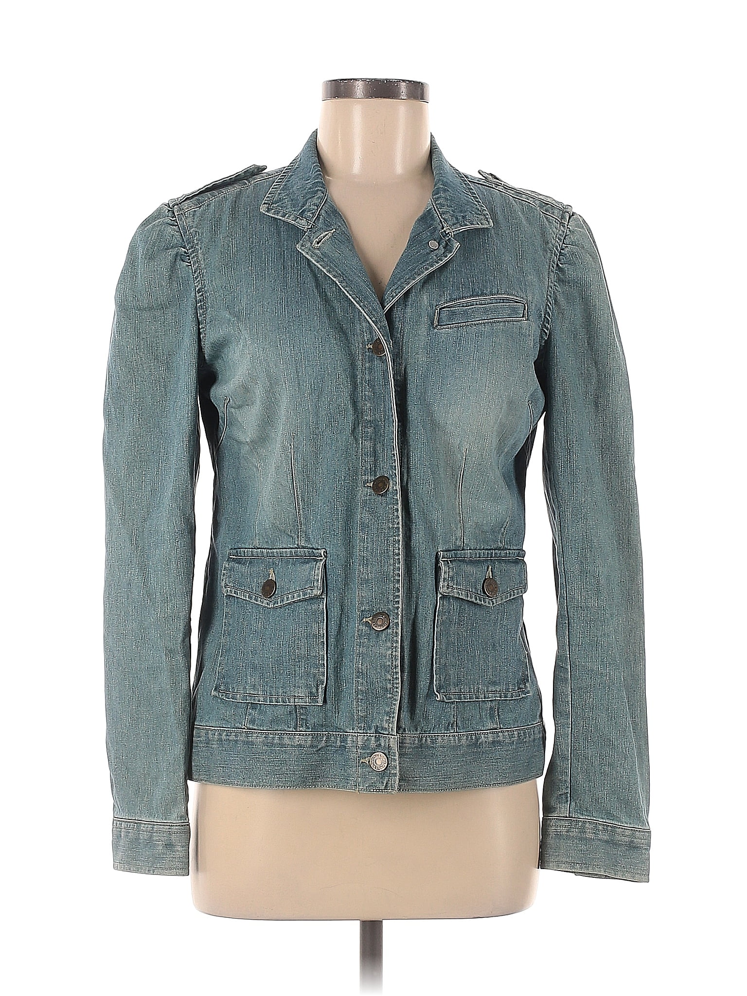Eddie Bauer 100 Cotton Solid Teal Blue Denim Jacket Size M 65 Off