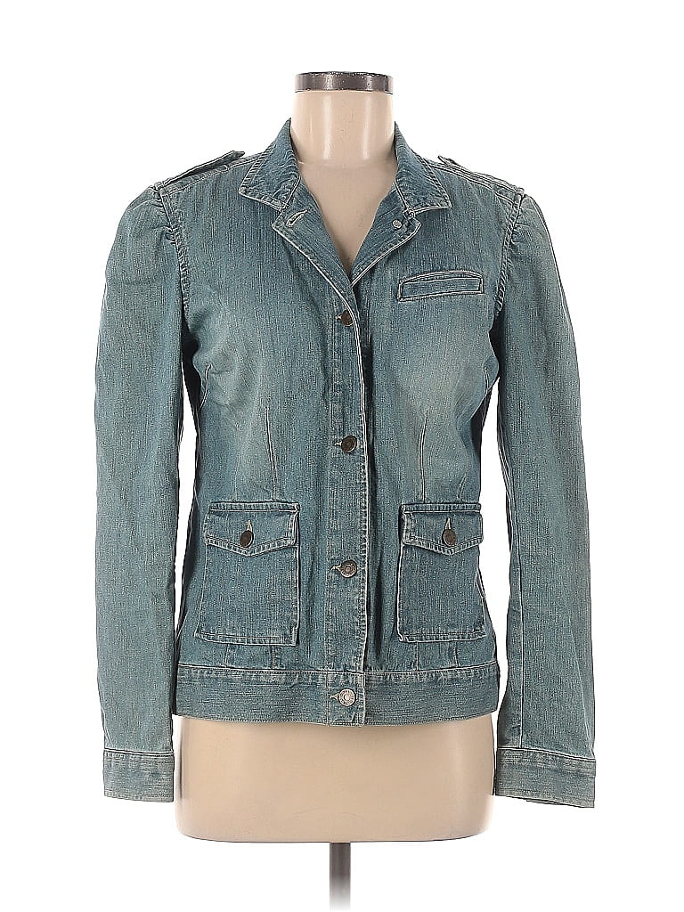 Eddie Bauer 100 Cotton Solid Teal Blue Denim Jacket Size M 65 Off