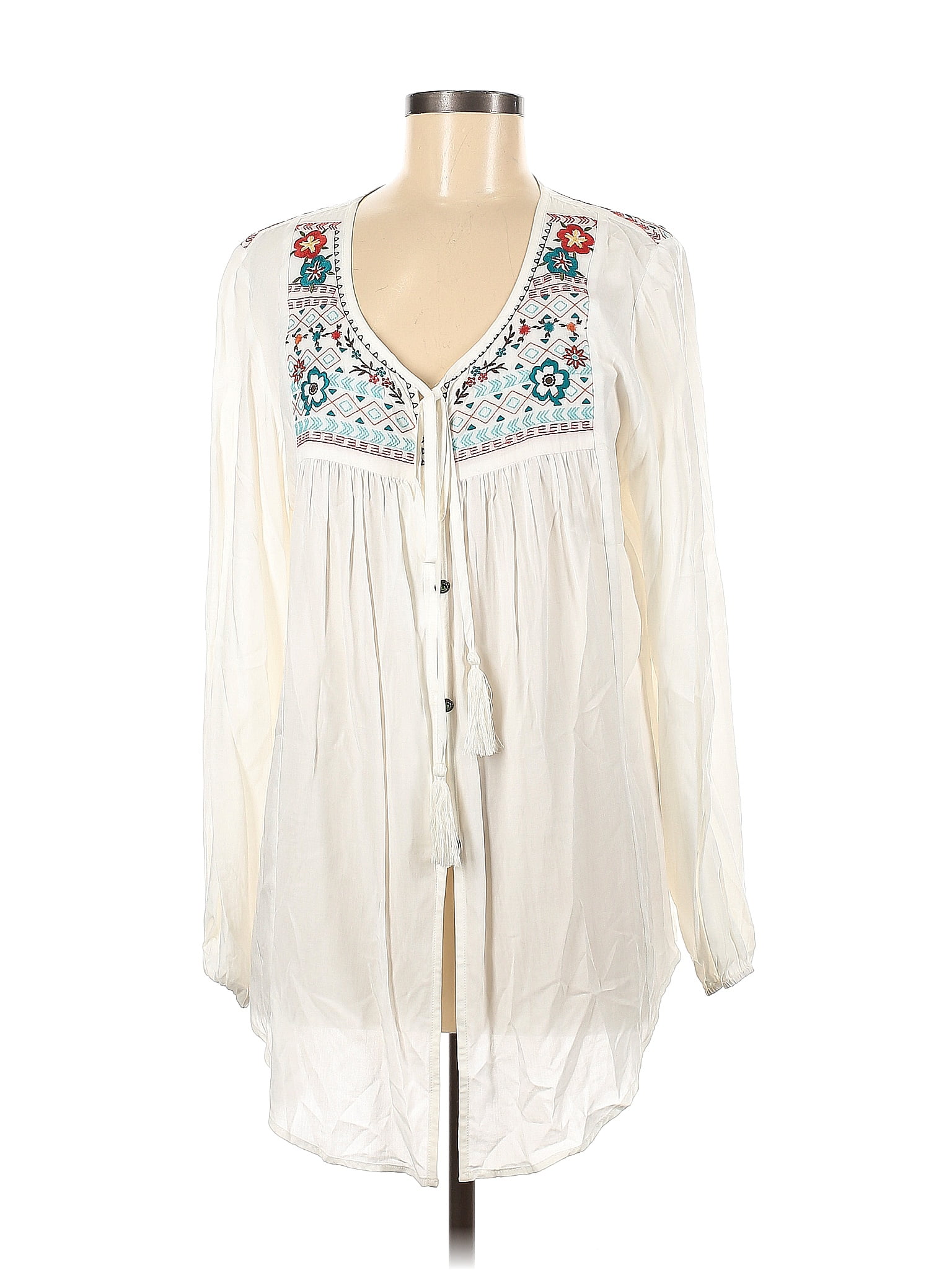 Tasha Polizzi Collection 100% Rayon Ivory Long Sleeve Blouse Size M ...