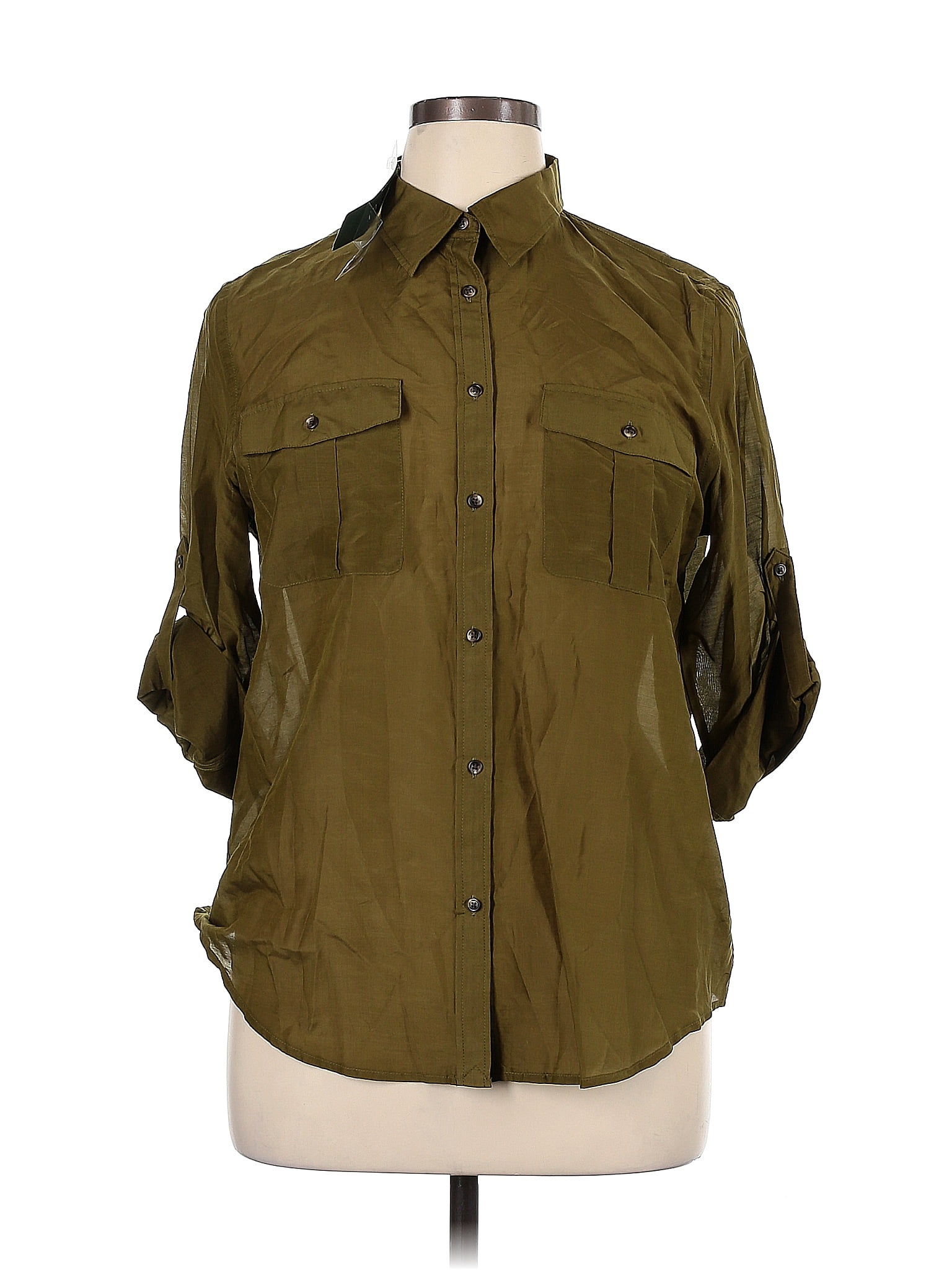 Lauren by Ralph Lauren Solid Green Long Sleeve Button-Down Shirt Size XL - 67% off | ThredUp