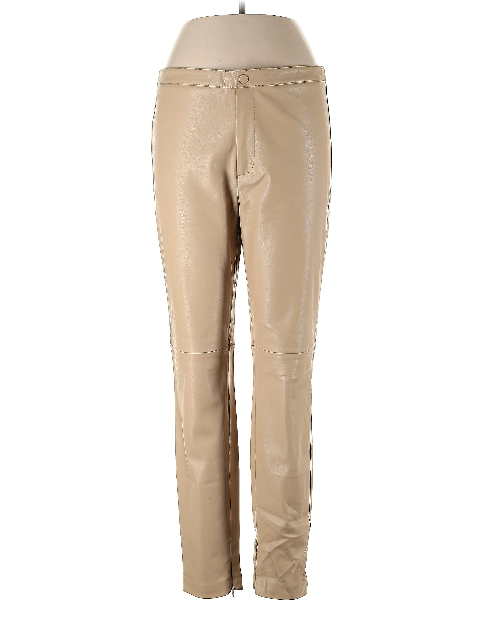 MNG 100% Polyester Solid Tan Faux Leather Pants Size L - 50% off | ThredUp