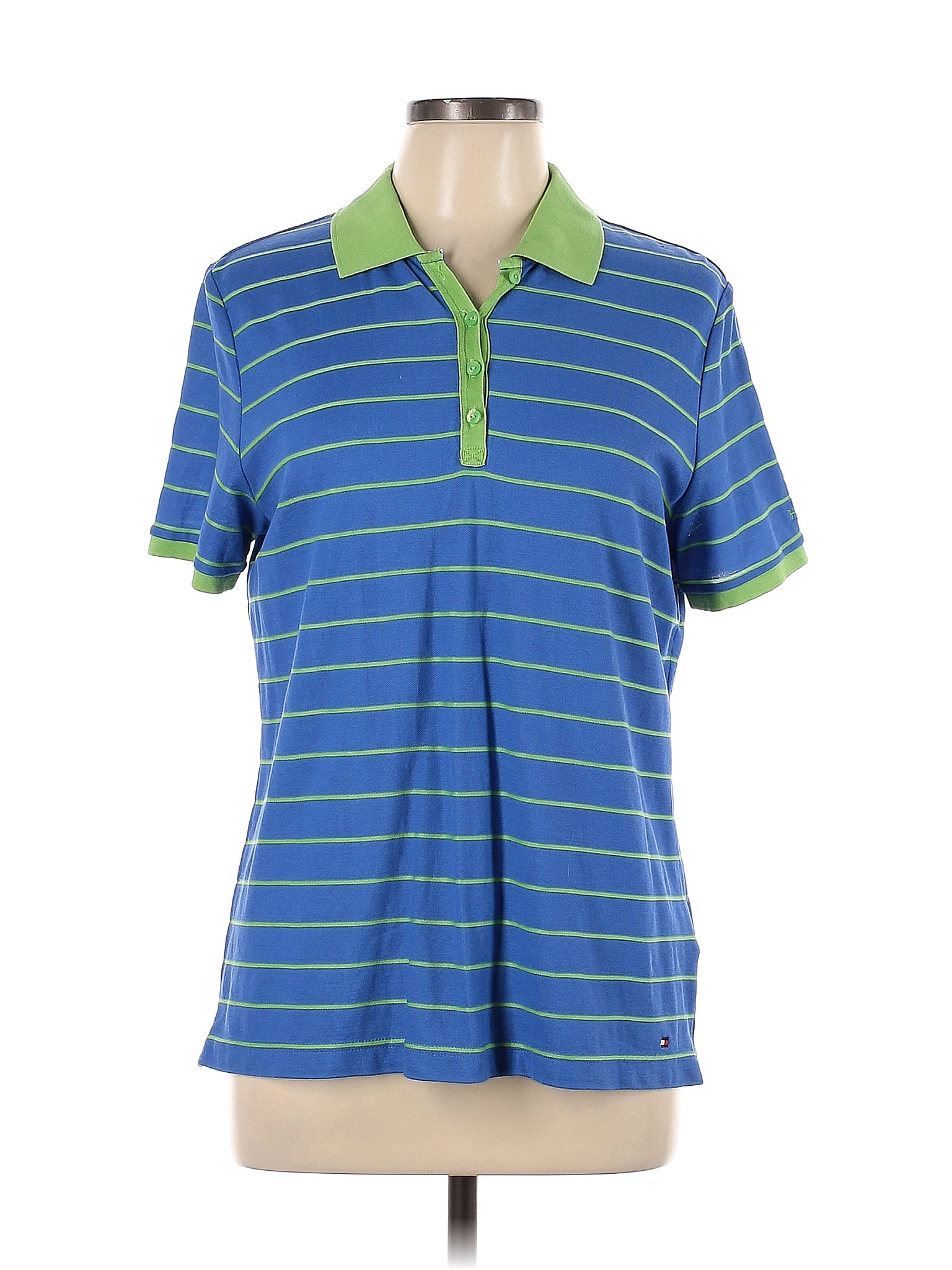 Tommy Hilfiger 100 Cotton Color Block Stripes Blue Short Sleeve Polo