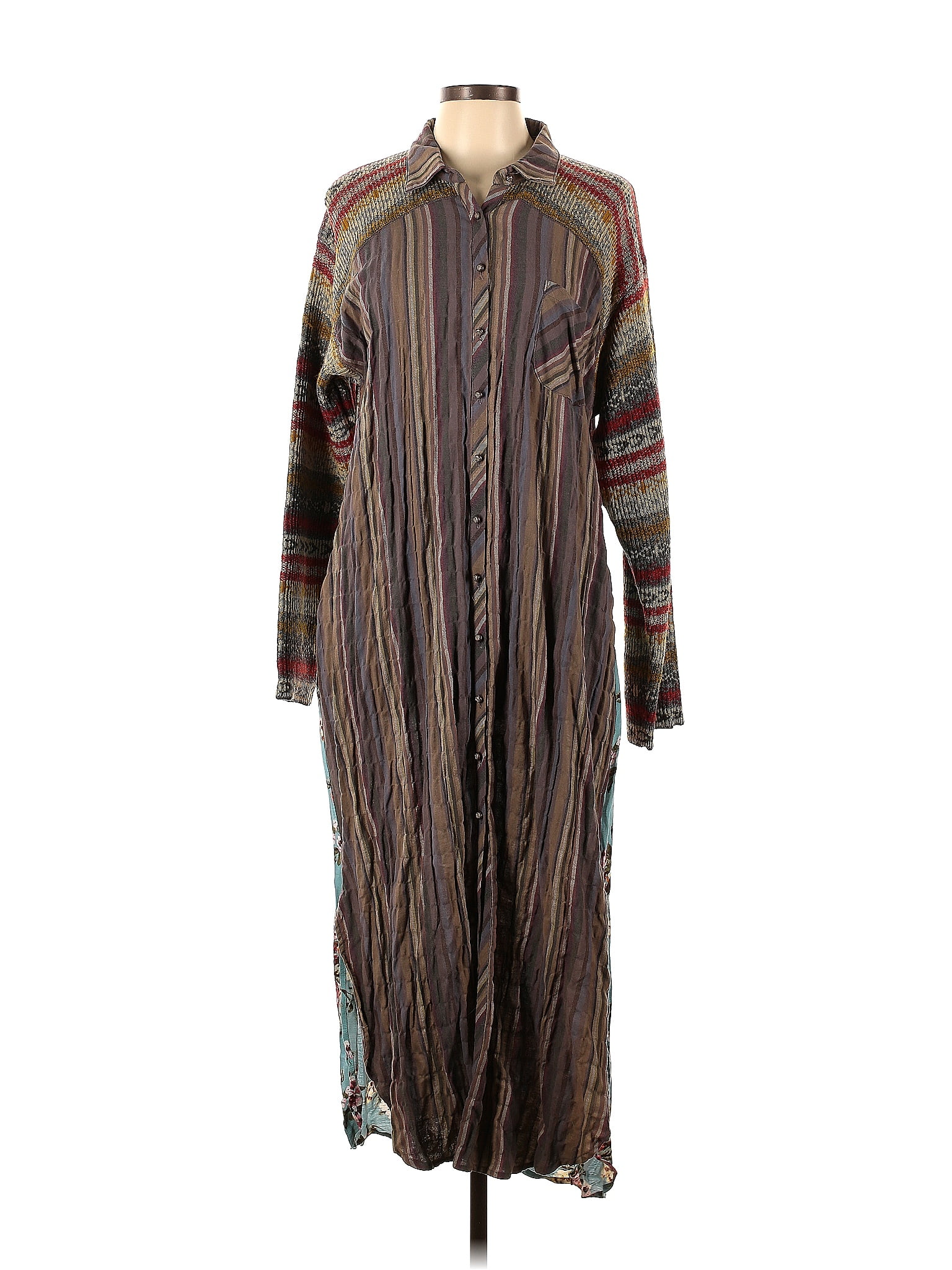 Aratta Silent Journey 100% Cotton Stripes Multi Color Brown Casual ...