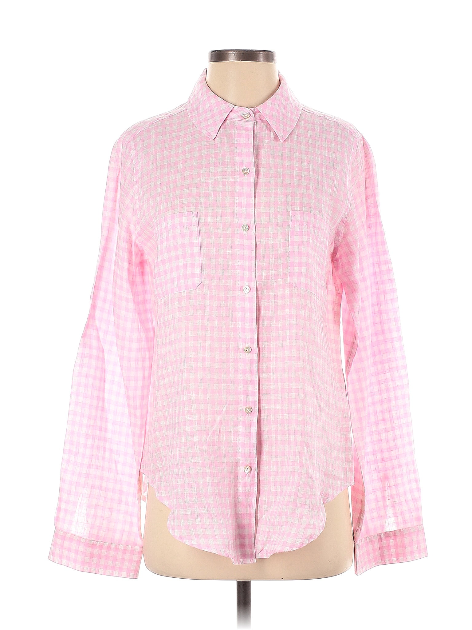 Lilly Pulitzer 100% Linen Checkered-gingham Pink Long Sleeve Button-Down Shirt Size S - 69% off ...