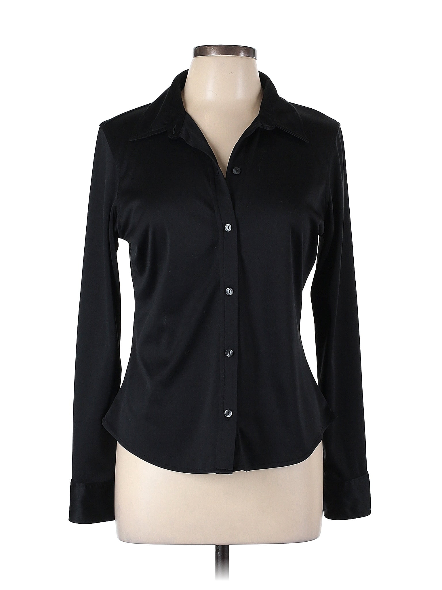 Gap 100 Polyester Solid Black Long Sleeve Blouse Size L 59 Off