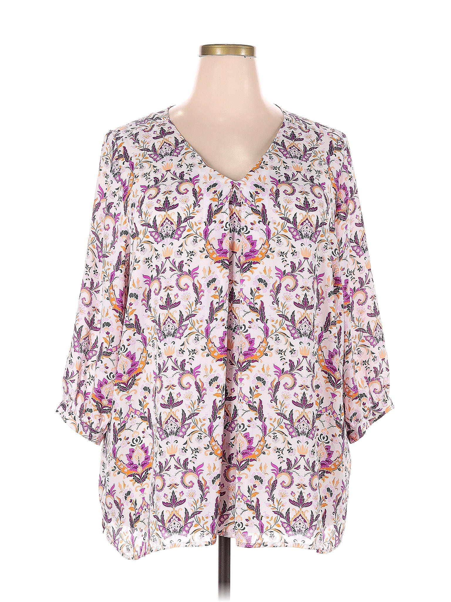 Violet And Claire 100 Polyester Graphic Pink Purple Long Sleeve Blouse