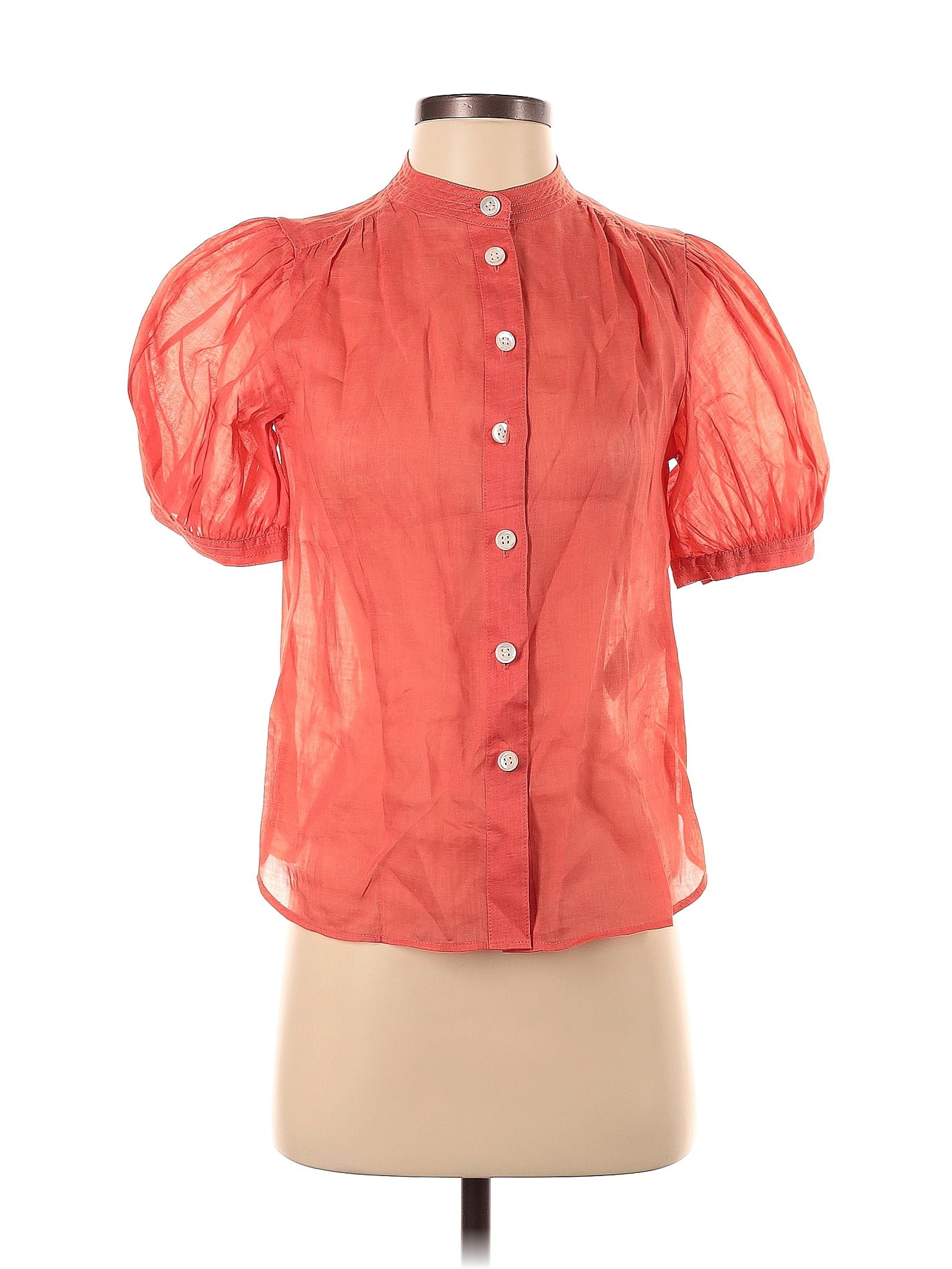 Banana Republic 100 Ramie Pink Red Short Sleeve Button Down Shirt Size