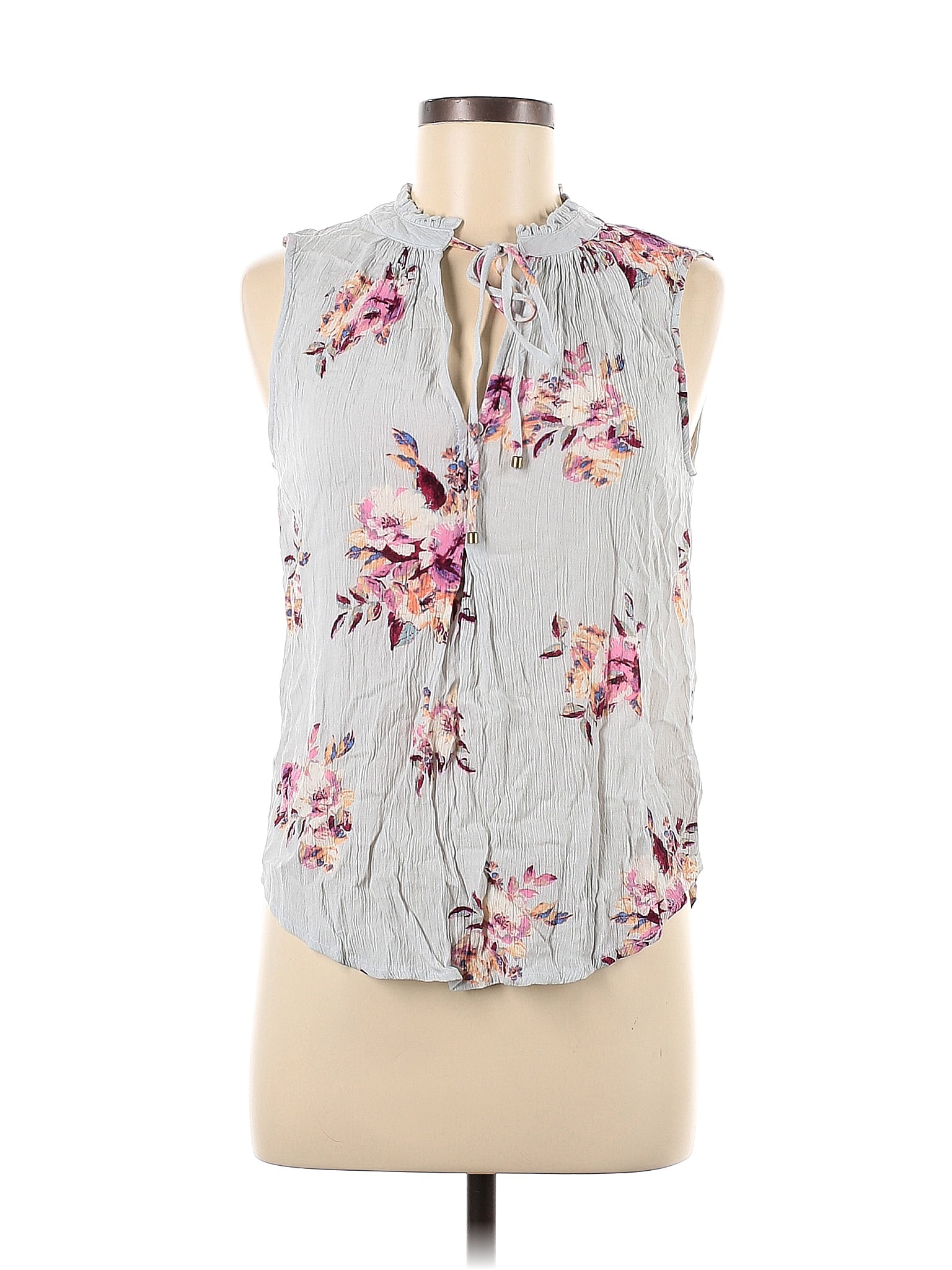 Pink Clover 100% Rayon Floral White Gray Sleeveless Blouse Size M - 57% ...