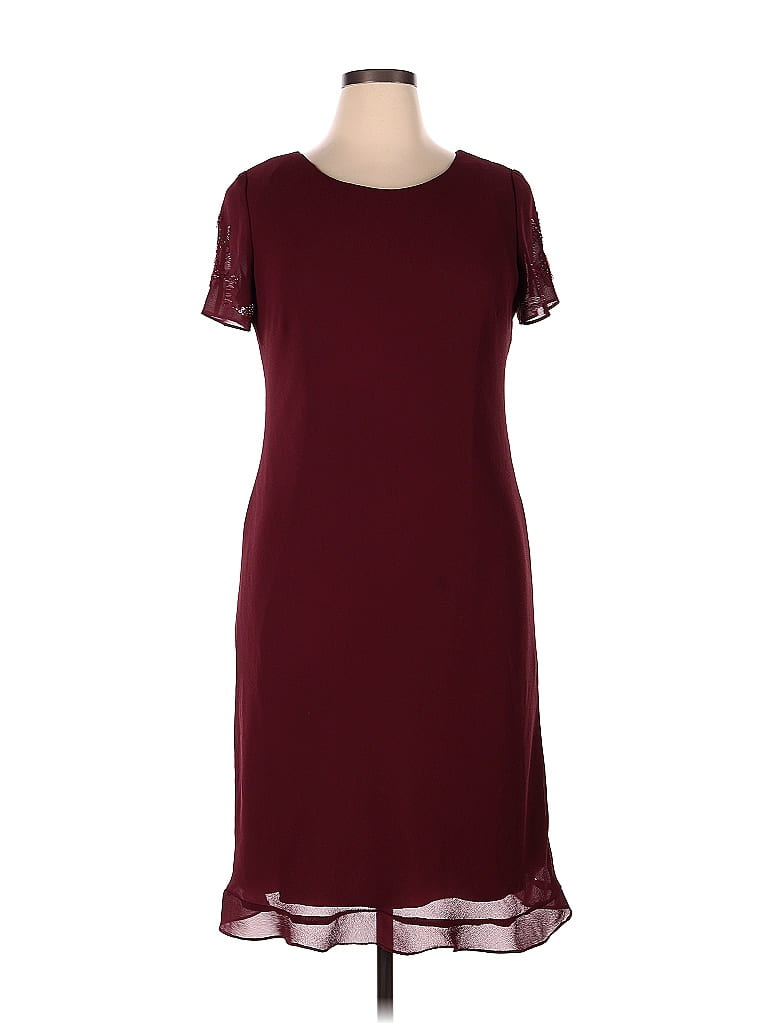 Ks Selection 100 Polyester Solid Maroon Burgundy Casual Dress Size 14