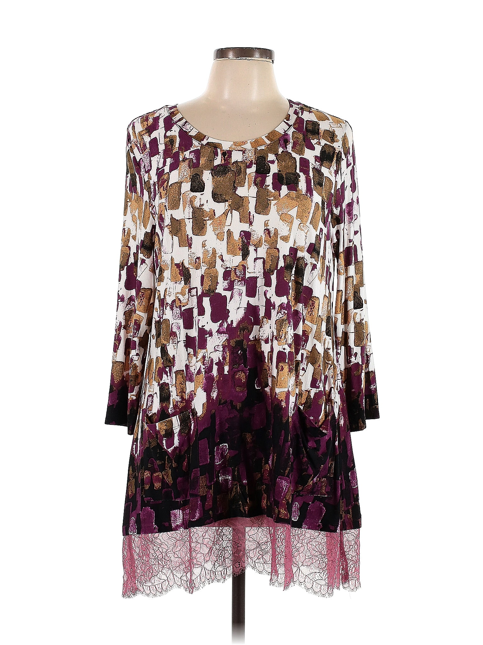 Logo By Lori Goldstein Floral Multi Color Purple 3 4 Sleeve Top Size L